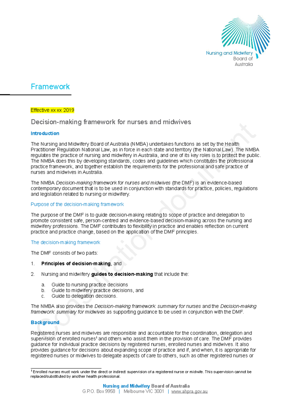 Nursing And Midwifery Board Framework Decision Making Framework For