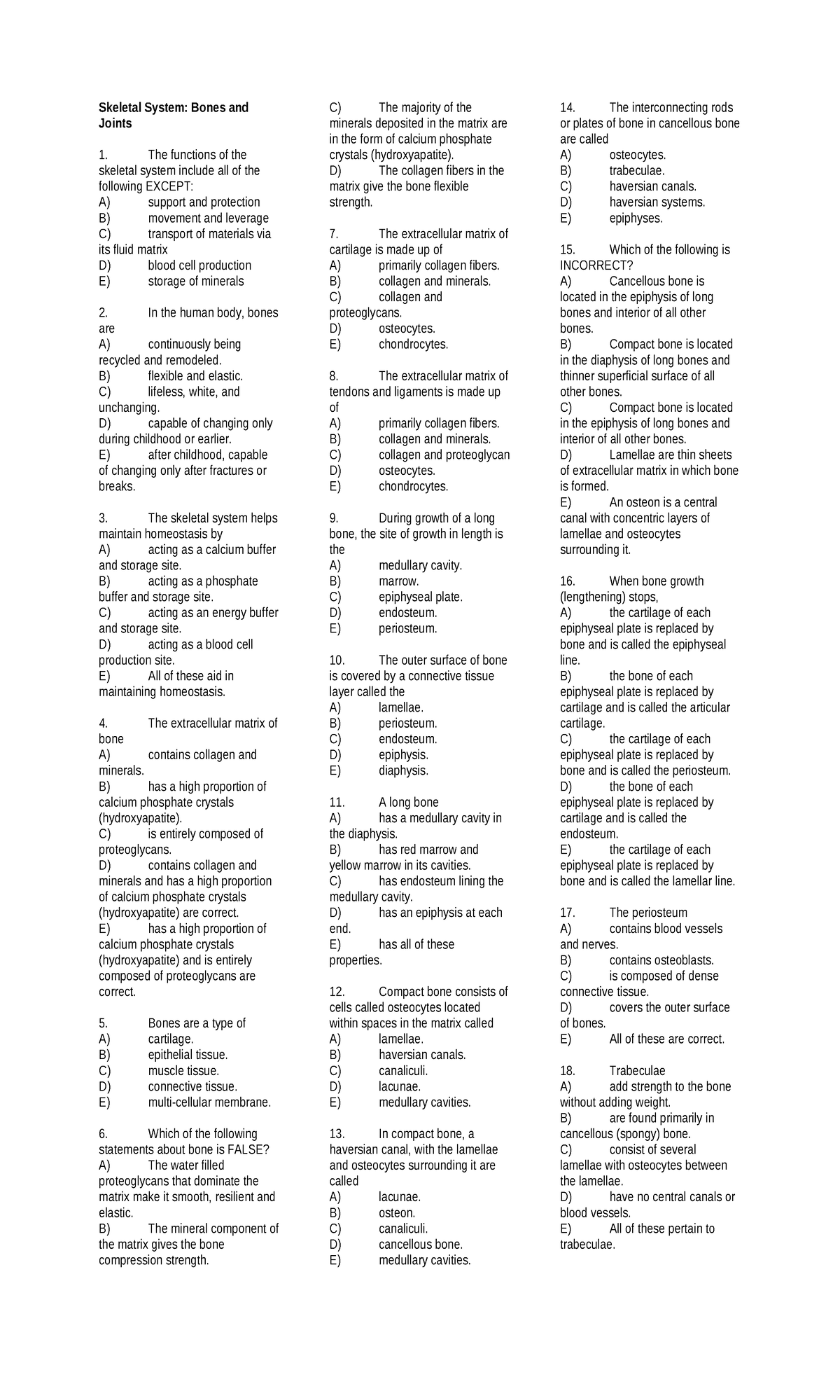 Chapter 06 - Skeletal System: Bones and Joints. - Skeletal System ...