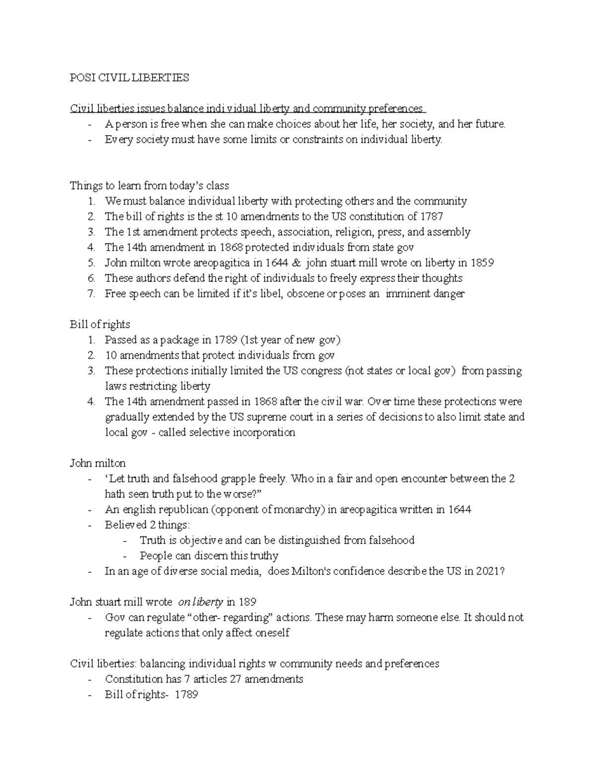 POSI Civil Liberties - POSI CIVIL LIBERTIES Civil liberties issues ...