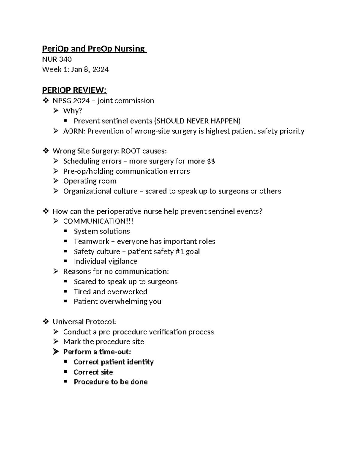 Peri Op and Pre Op Nursing - PeriOp and PreOp Nursing NUR 340 Week 1 ...
