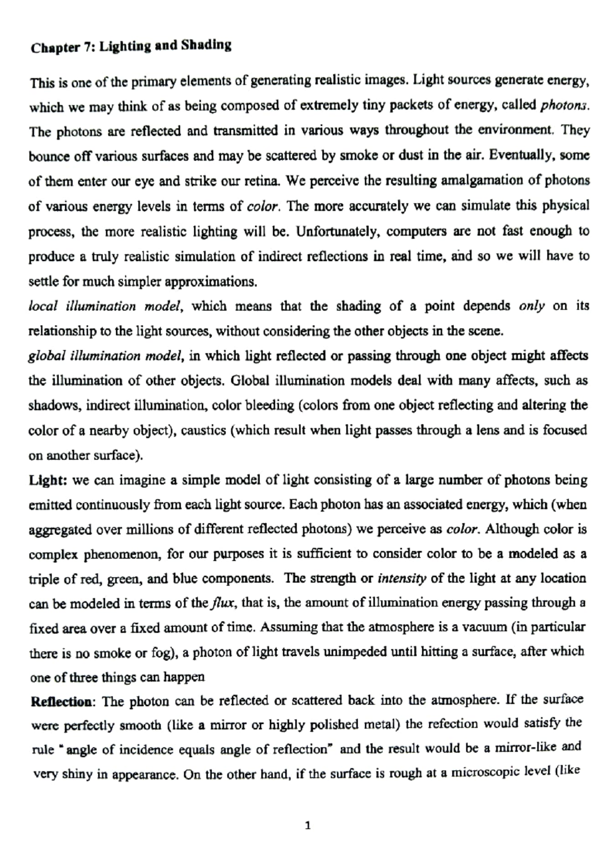 Chapter 7 - Lighting & Shading (Computer Graphics) - Chapter 7: Lighting and Shading This is one ...