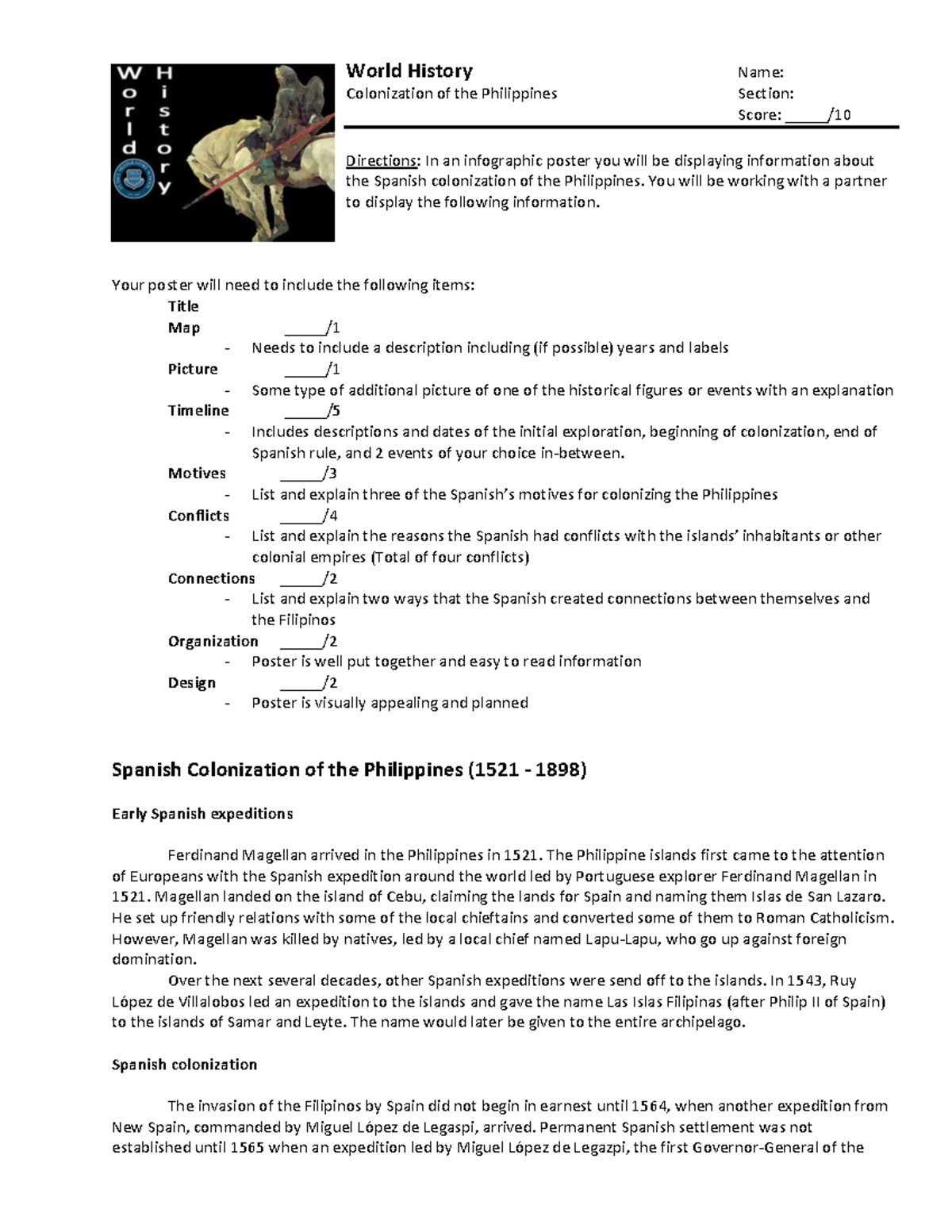 Colonization of the philippines - You will be working with a partner to ...