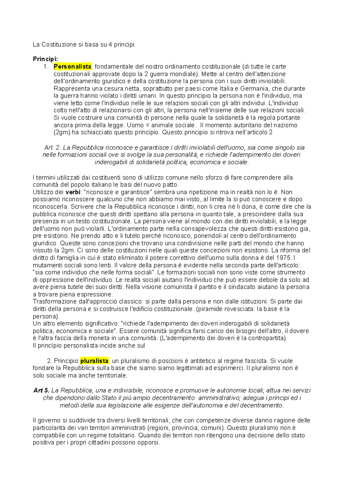 I principi costituzionali - La Costituzione si basa su 4 principi ...