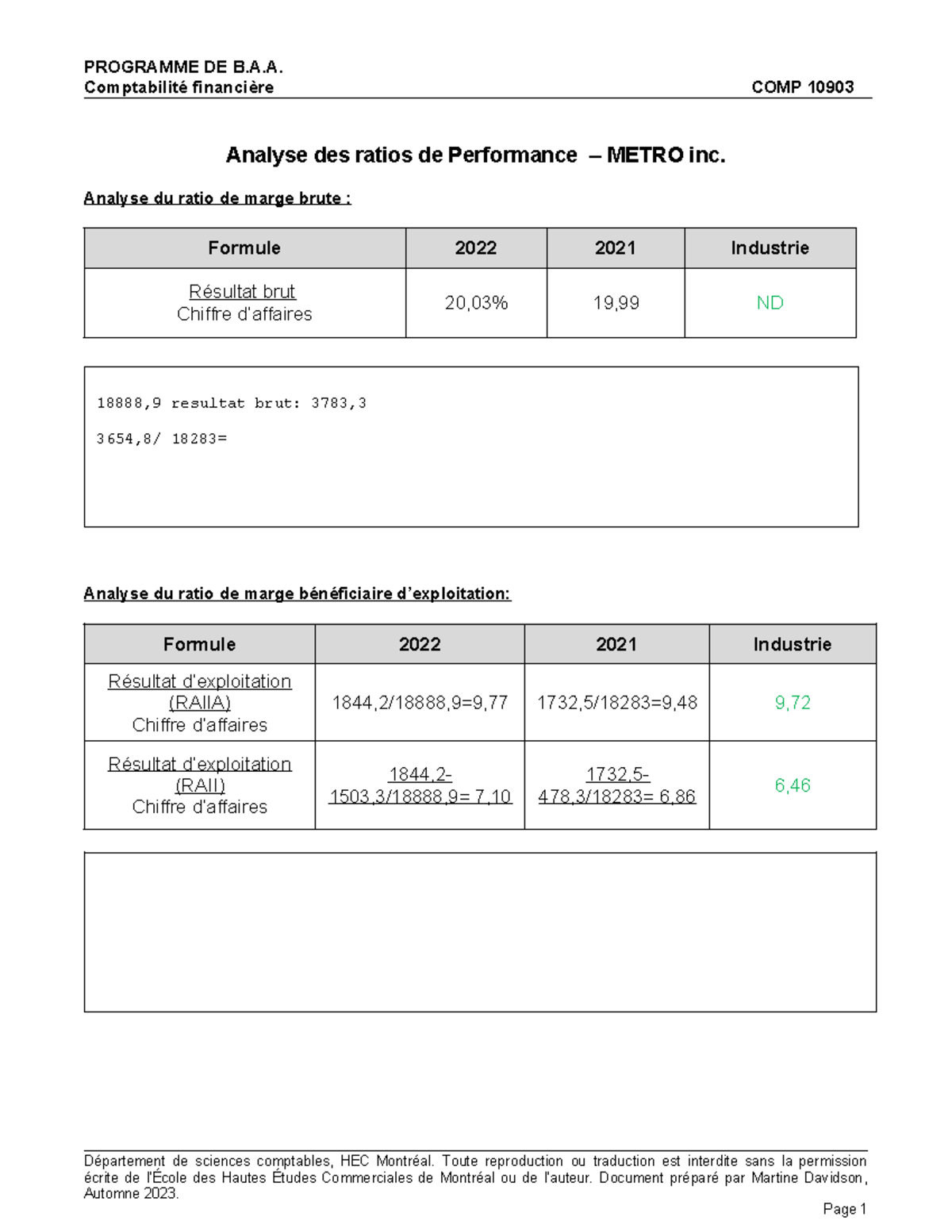 10903 Metro Analyse ratios de performance et gestion A2023 ... 10903 Metro Analyse ratios de performance et gestion A2023 ...