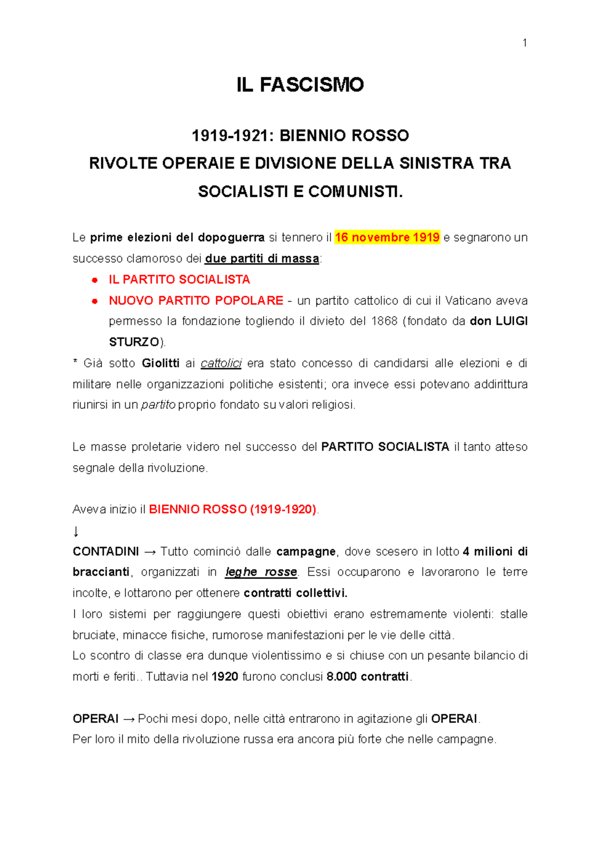 IL Fascismo - IL FASCISMO 1919-1921: BIENNIO ROSSO RIVOLTE OPERAIE E DIVISIONE DELLA SINISTRA ...