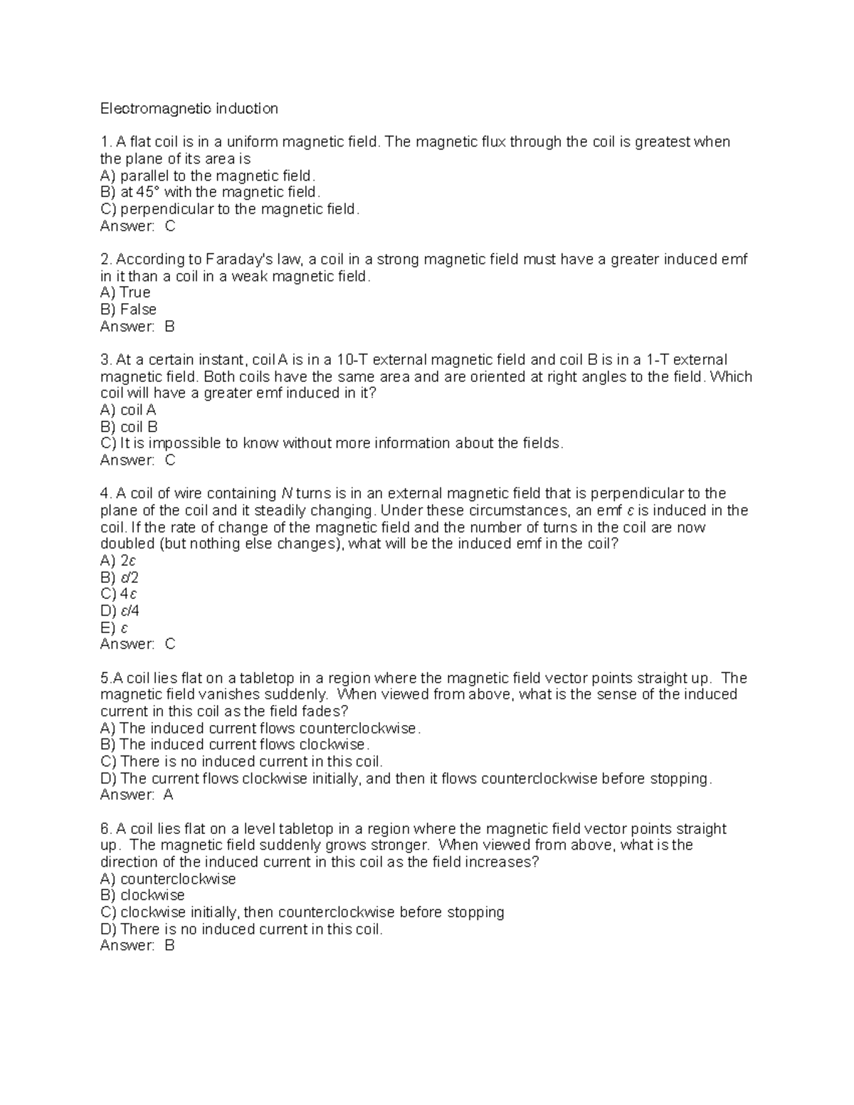 EM induction - Practice problems - Electromagnetic induction A flat ...