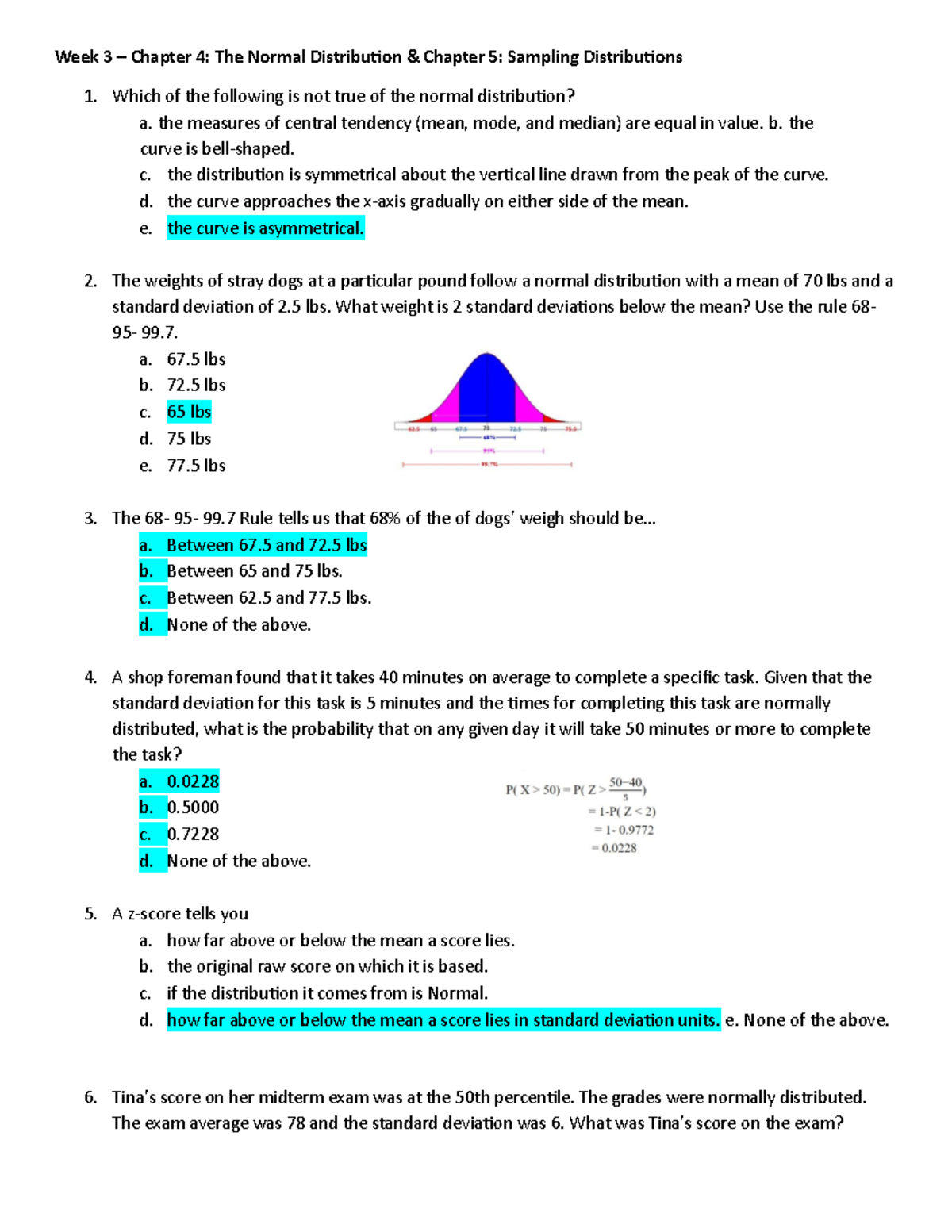 STAT Practice Qs Chapter 4 The Normal Distribution & Chapter 5 Sampling ...