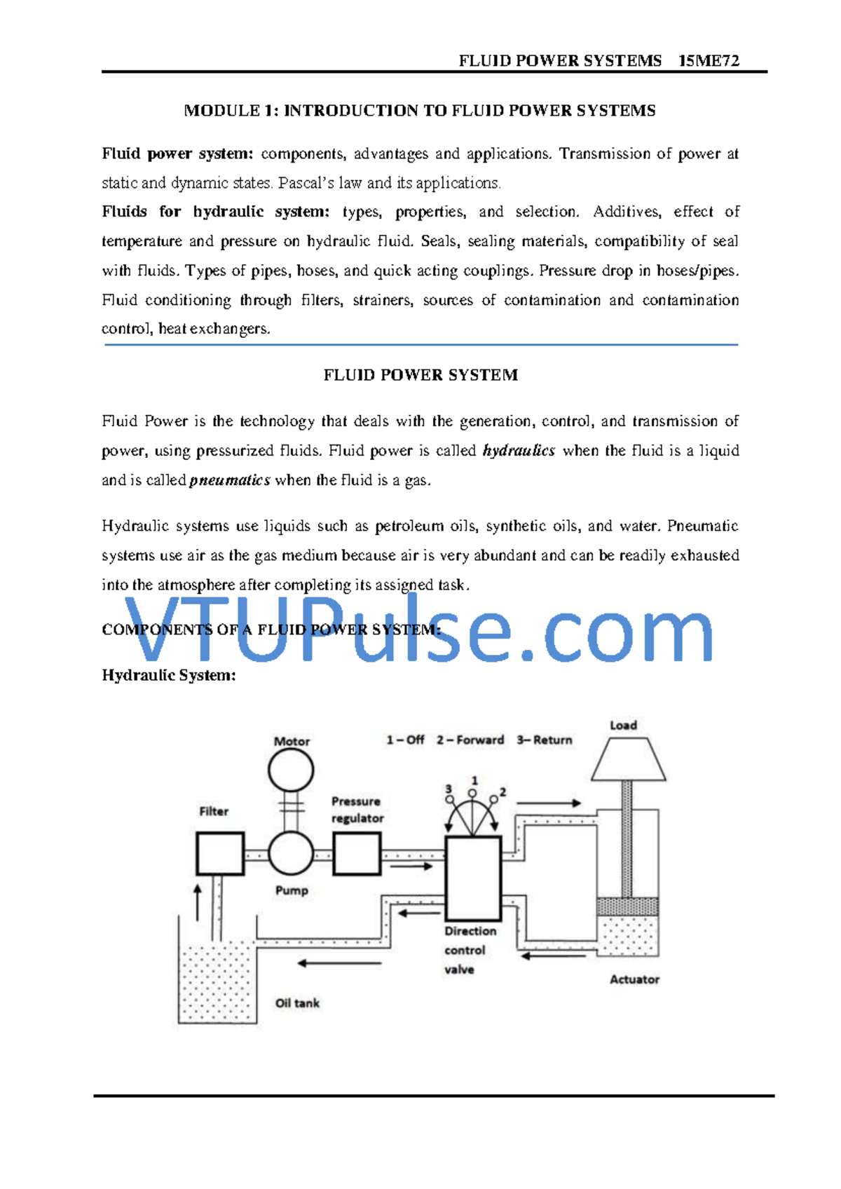 FPE VTUPulse.com-Mod - VTUPulse MODULE 1: INTRODUCTION TO FLUID POWER SYSTEMS Fluid power system ...