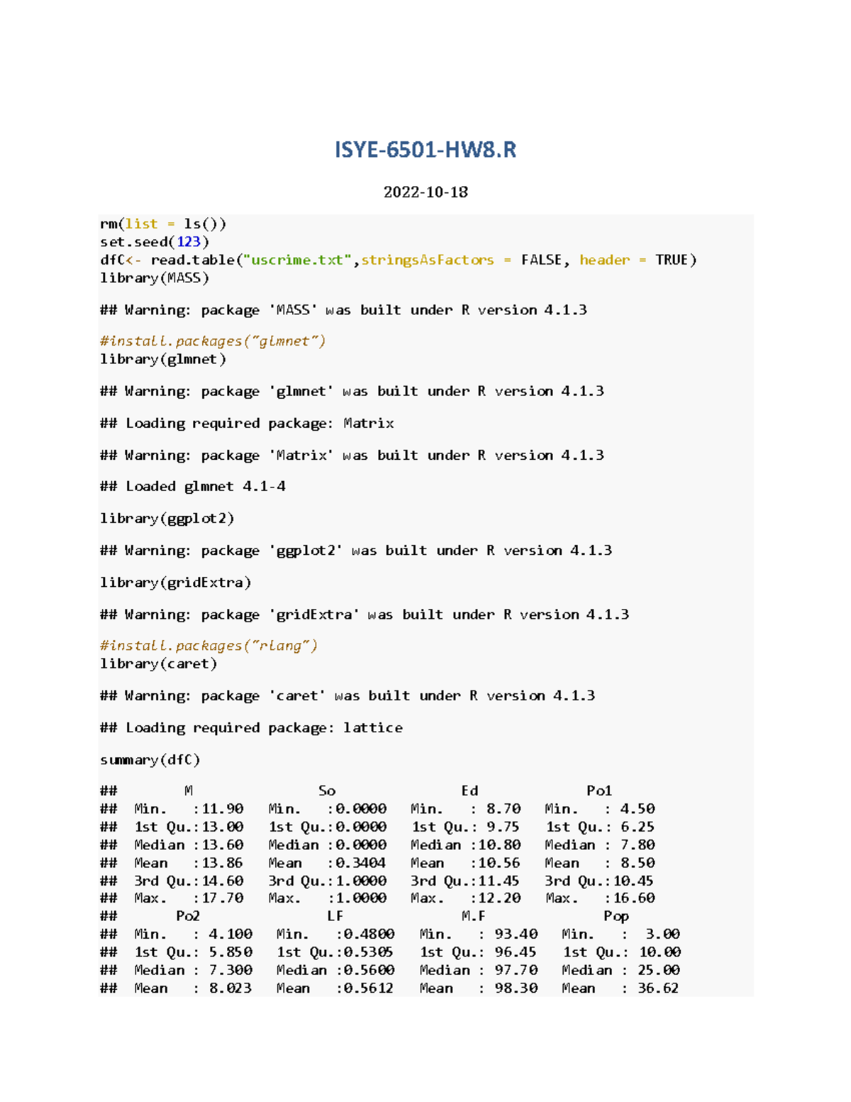 ISYE 6501 HW8 2 - HW8 - ISYE-6501-HW8 2022-10- rm(list = ls()) set( 123 ) dfC