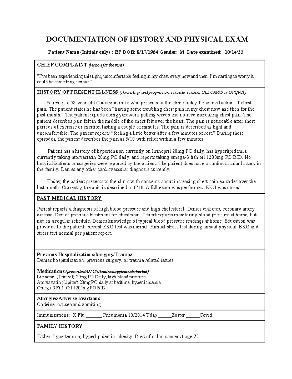 Brian Foster - Shadow Health information - DOCUMENTATION OF HISTORY AND ...