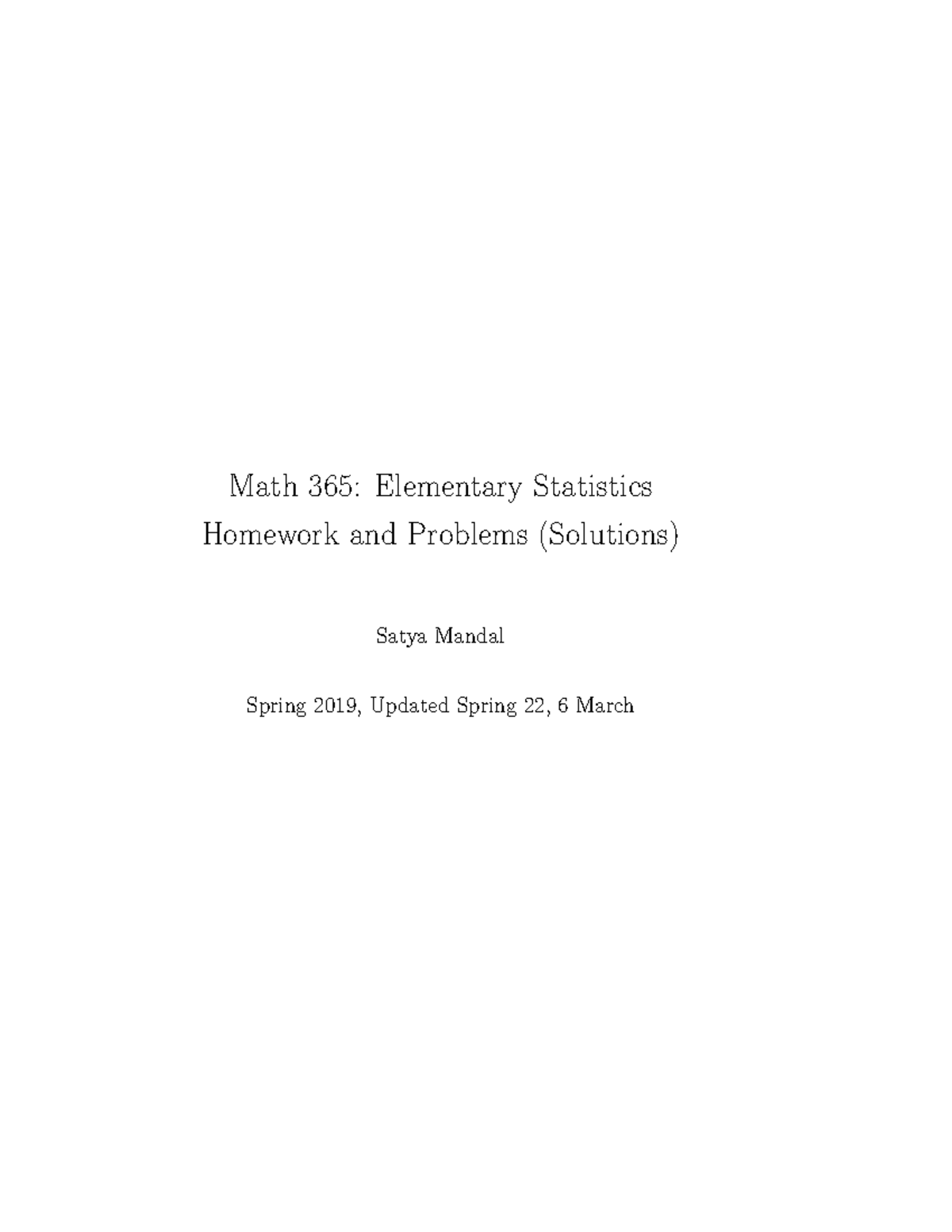 Solutions Spring 2019 HW - Math 365: Elementary Statistics Homework and ...