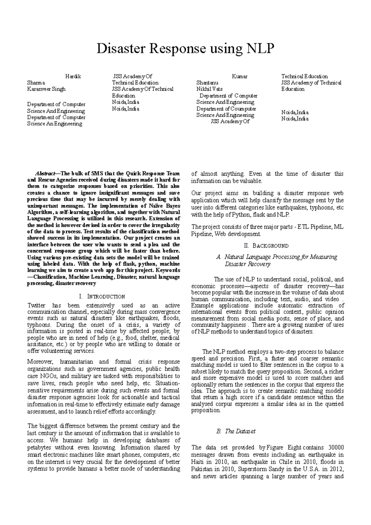 holding strings previously found in the input stream - Disaster Response using NLP Hardik Sharma ...