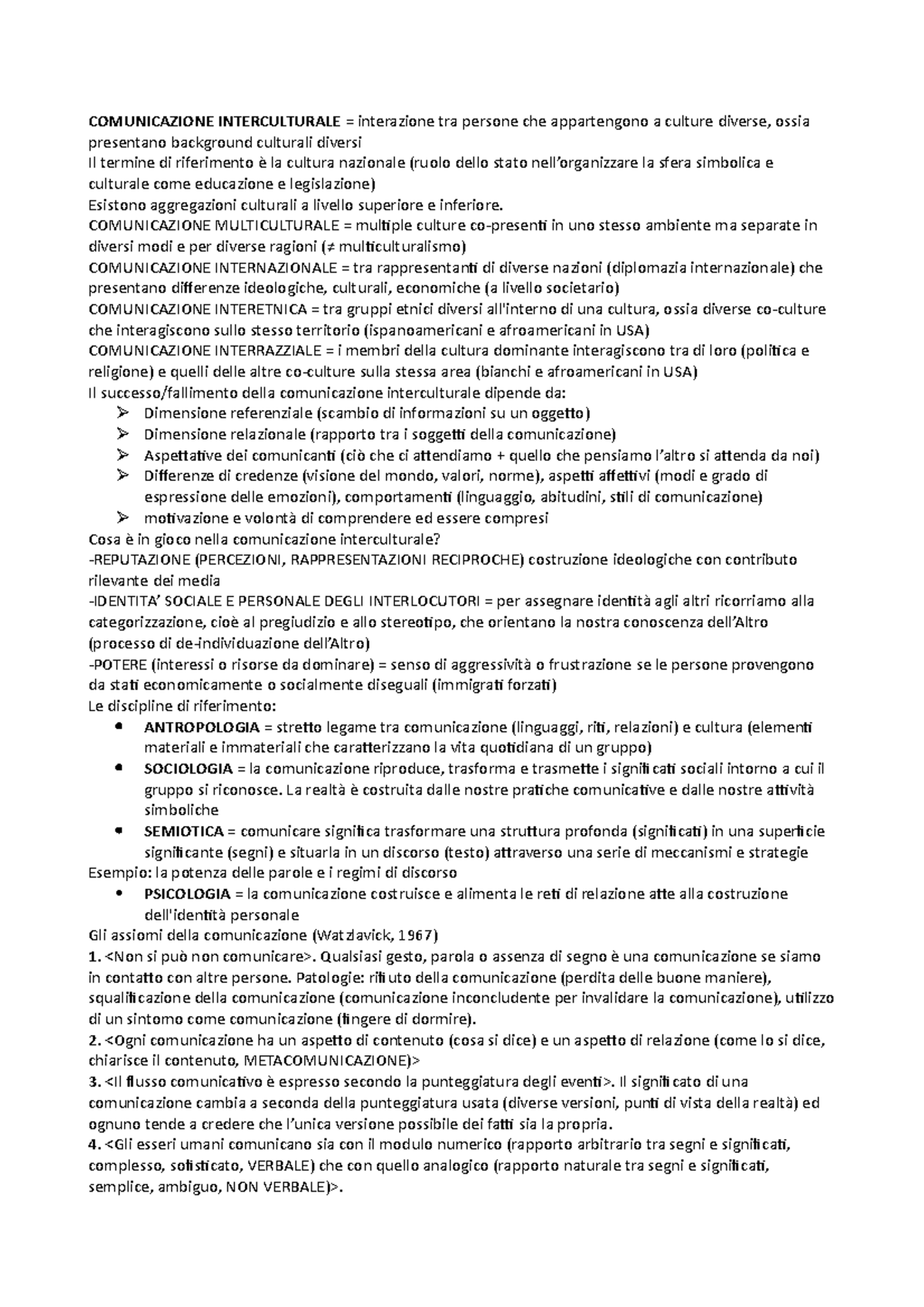 Comunicazione interculturale - COMUNICAZIONE INTERCULTURALE = interazione tra persone che - Studocu