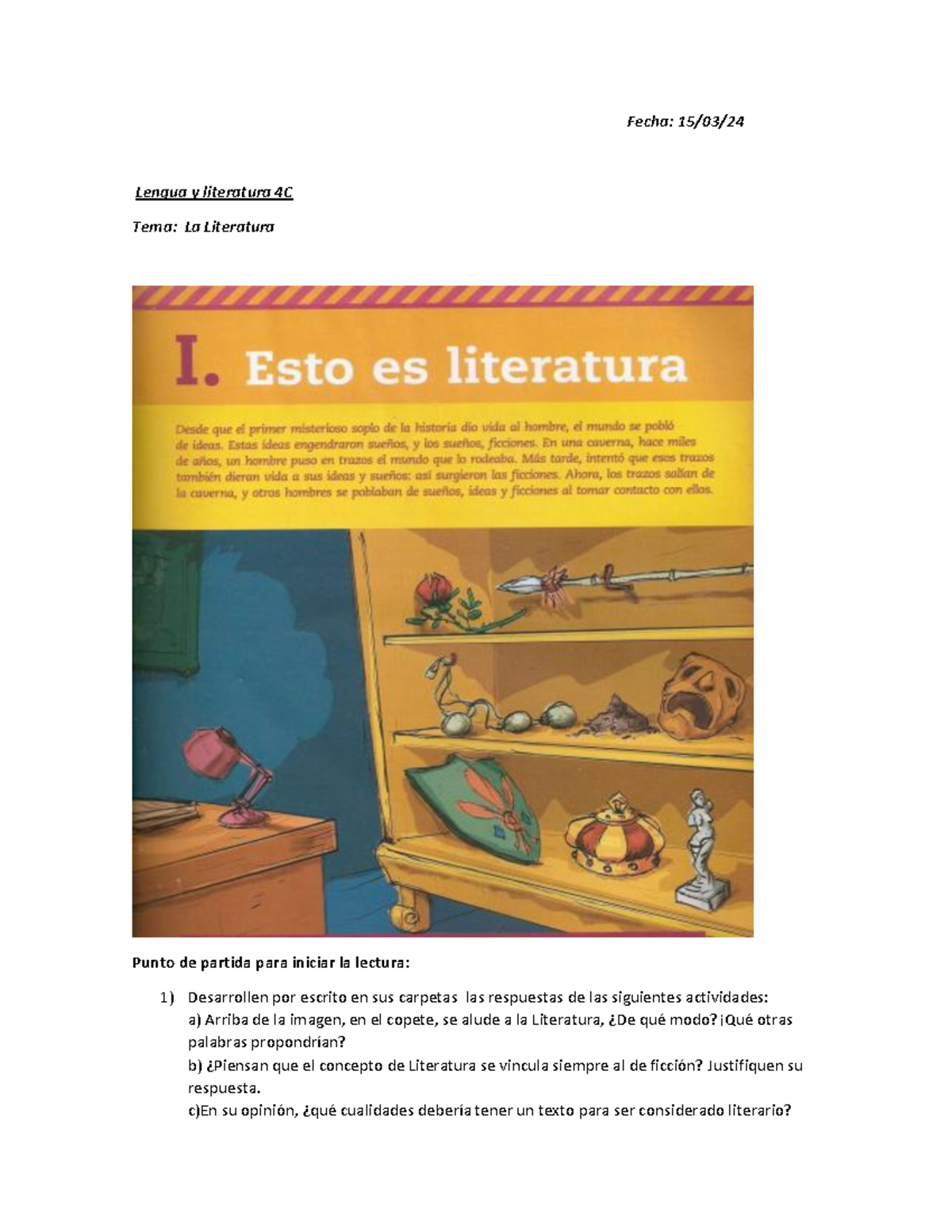 Clase 1 de 4C- 15-03-24-2 - Fecha: 15/03/ Lengua y literatura 4C Tema ...