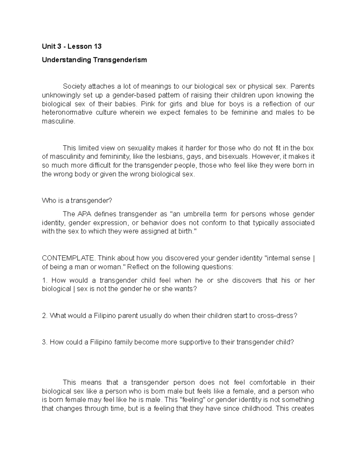 Understanding Transgenderism and Views on LGBT in History - Unit 3 ...