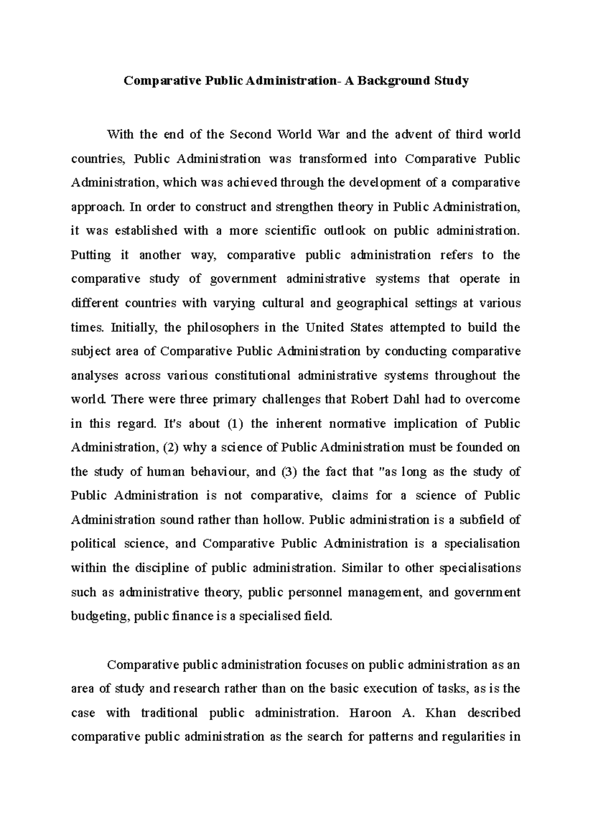 Comparative Public Administration- A Background Study - Administrative ...