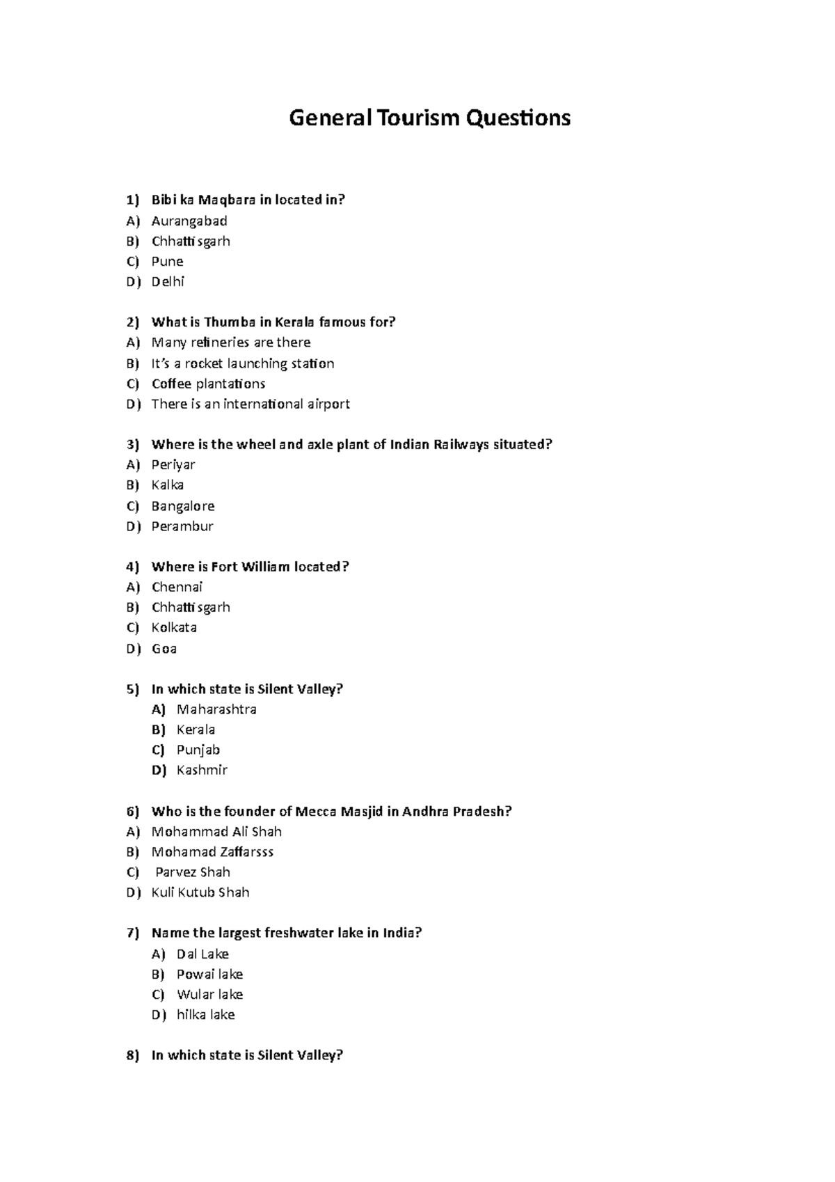 Tourism Question - General Tourism Questions 1) Bibi ka Maqbara in ...