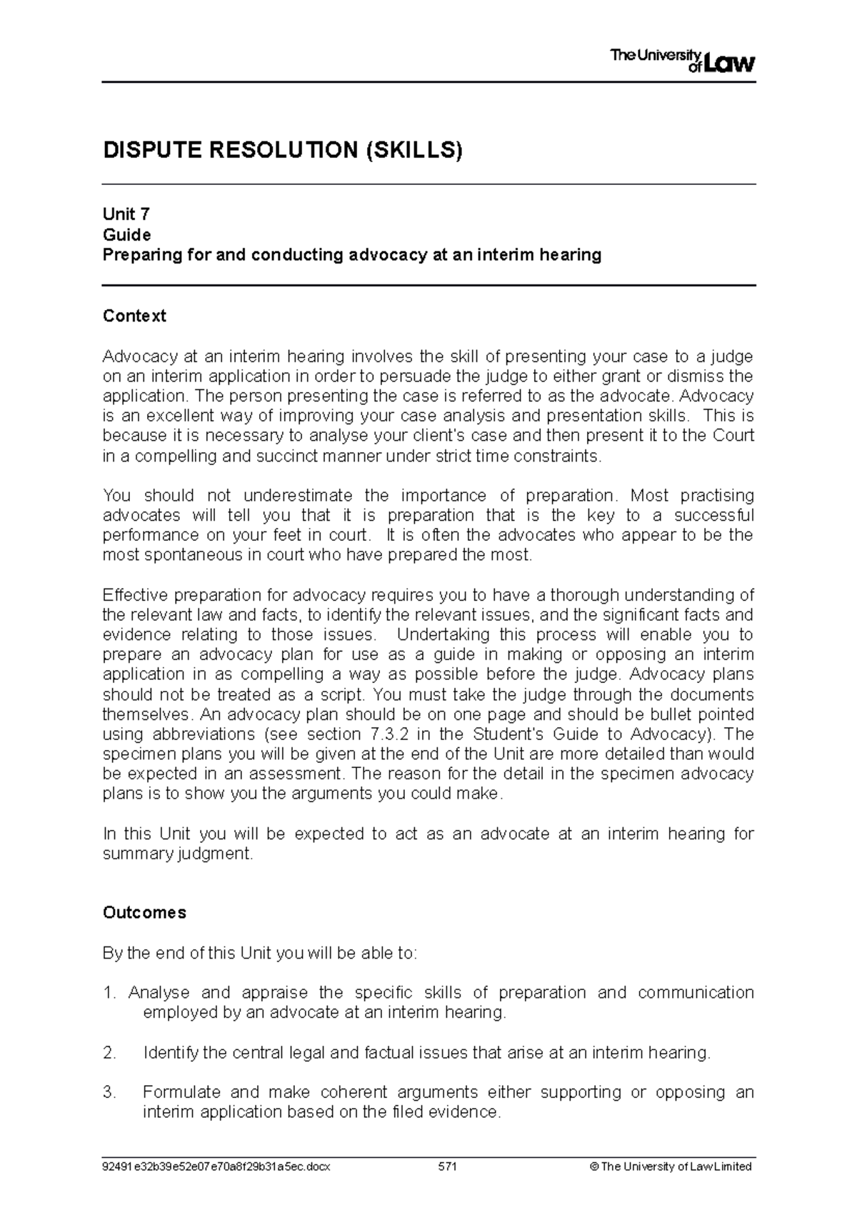 Dispute resolution 17 - DISPUTE RESOLUTION (SKILLS) Unit 7 Guide ...