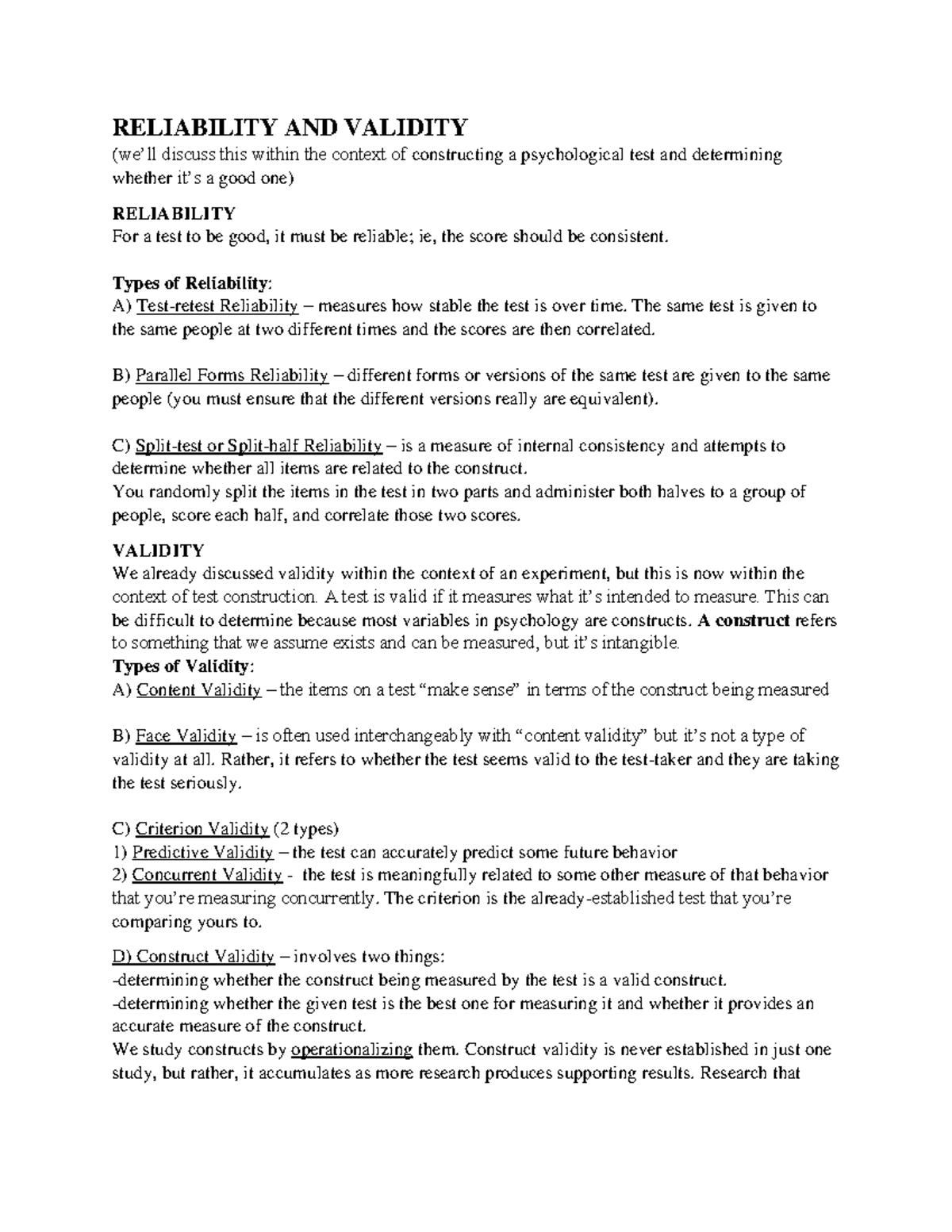 Reliability AND Validity - RELIABILITY AND VALIDITY (we’ll discuss this ...