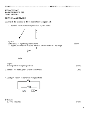 F1 END T2 - Physics form 1 paper - FORM 1 PHYSICS JONEMO SECONDARY ...