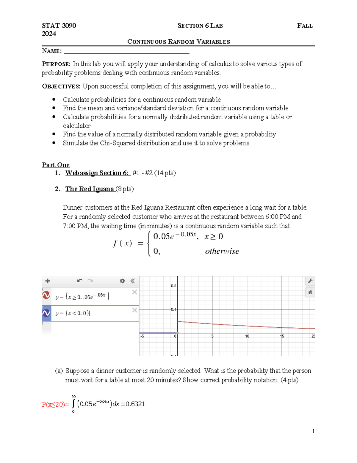 Completed Sec 6 Lab-1 - stat 3090 lab 6 - 2024 CONTINUOUS RANDOM ...