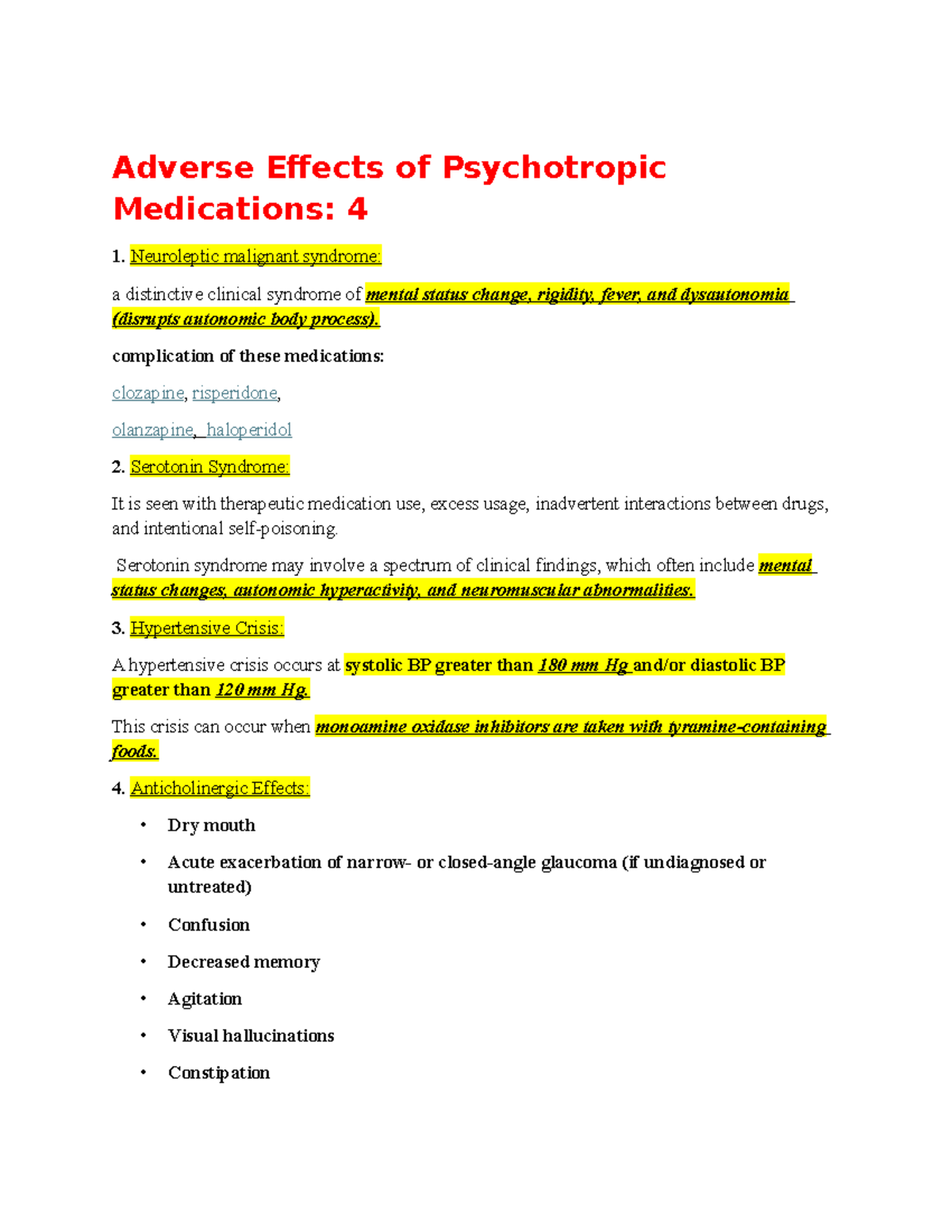(Week 9) Adverse Effects of Psychotropic Medications - Adverse Effects ...