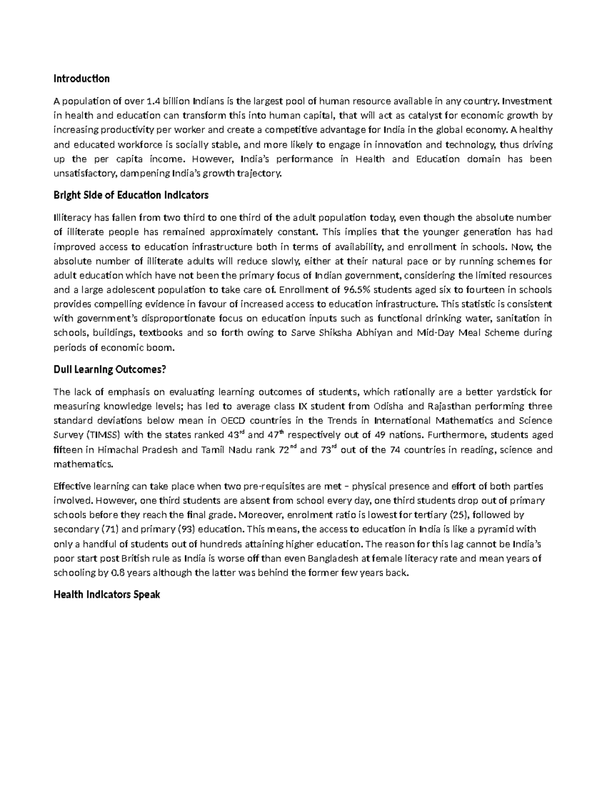 Unit 2 Indian eco Notes - Introduction A population of over 1 billion ...