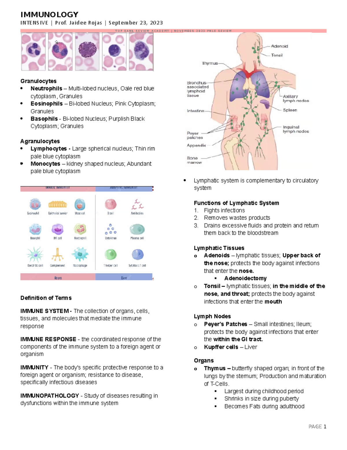 immunology lecture - IMMUNOLOGY INTENSIVE | Prof. Jaidee Rojas ...