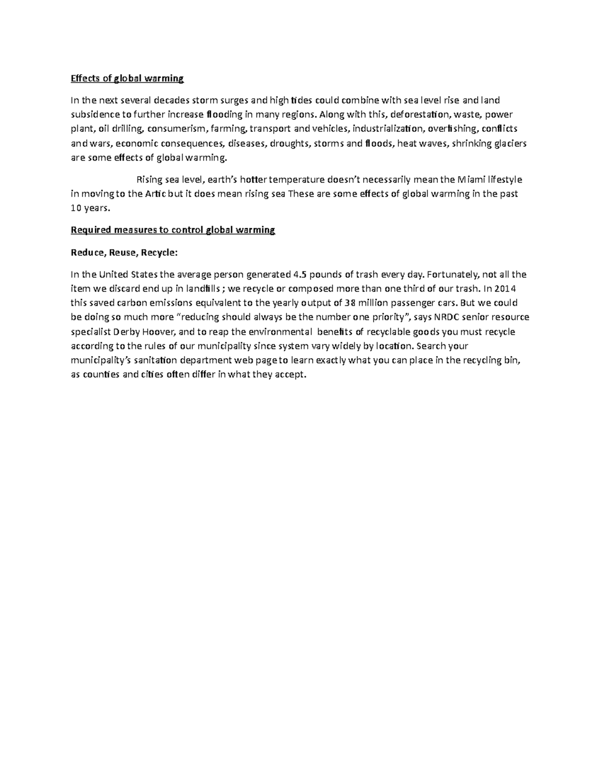Study pool - Lecture notes - Effects of global warming In the next ...