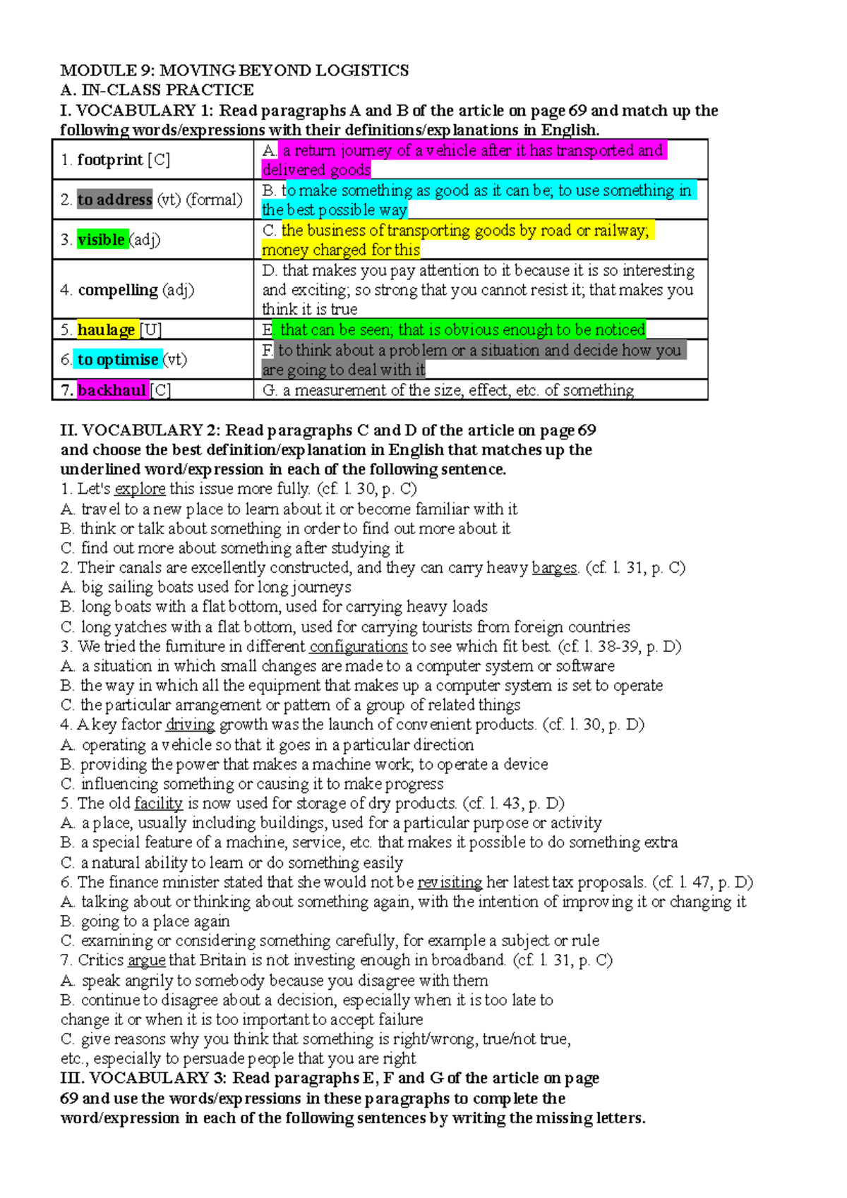 TLTK Module 5 - từ vựng + ôn tập - MODULE 9: MOVING BEYOND LOGISTICS A ...