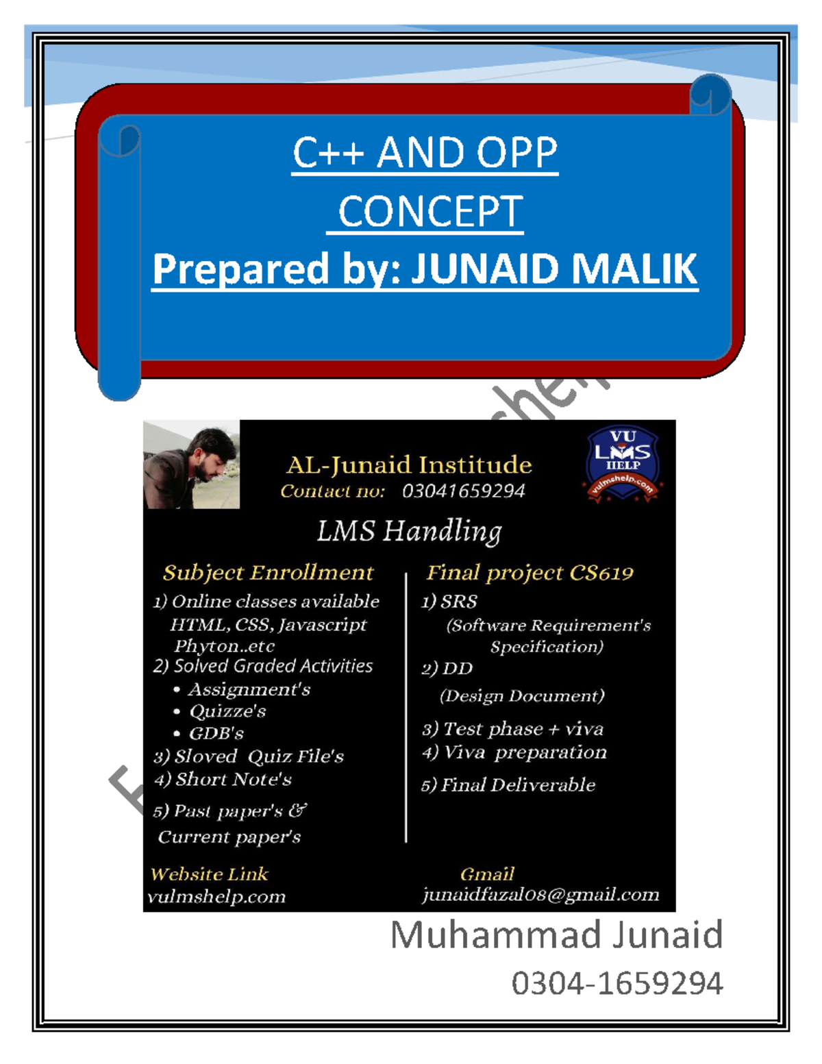 C++ and OPP Notes By Junaid - Muhammad Junaid 0304 - 1659294 C++ AND ...