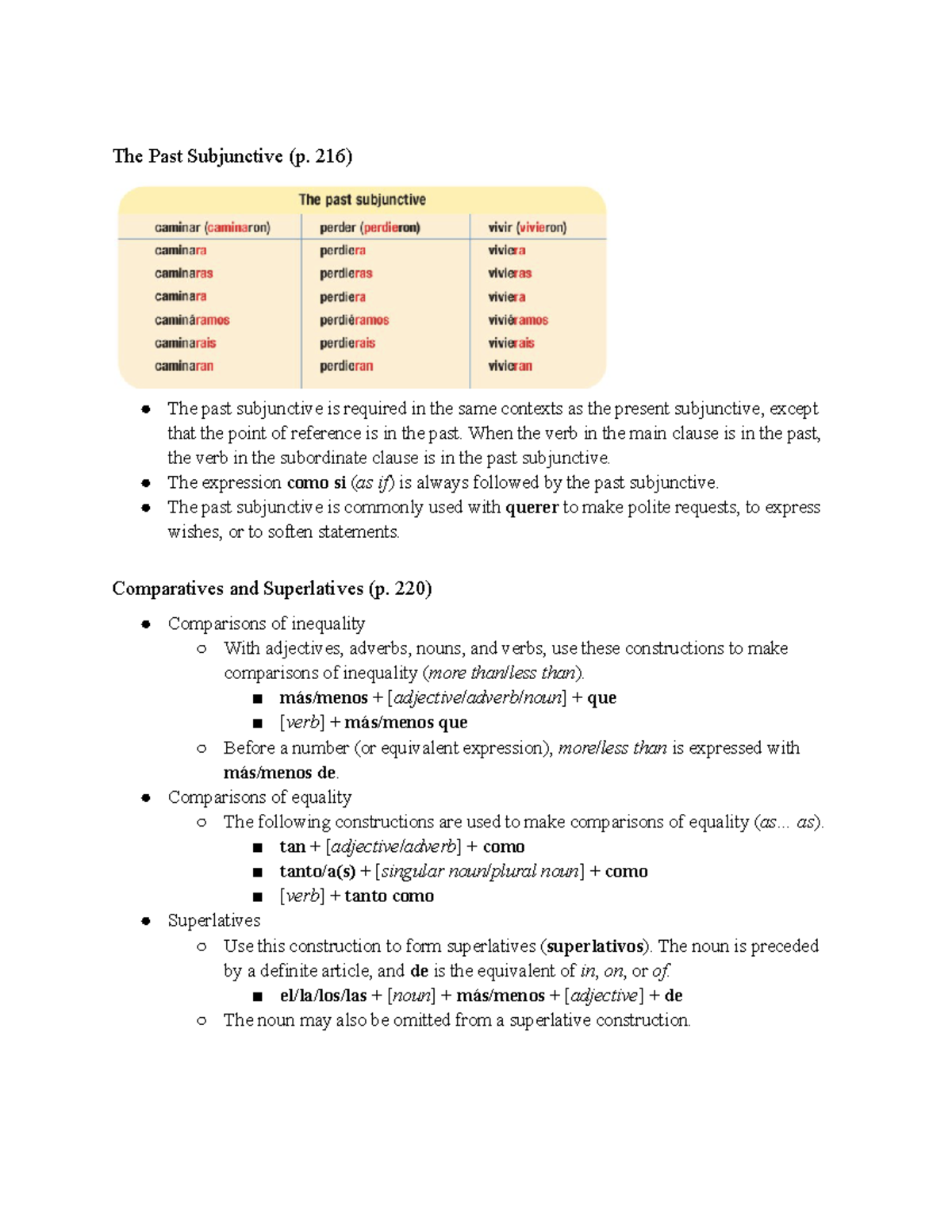 Tenses Grammar (SP 3521) - The Past Subjunctive (p. 216) The past ...
