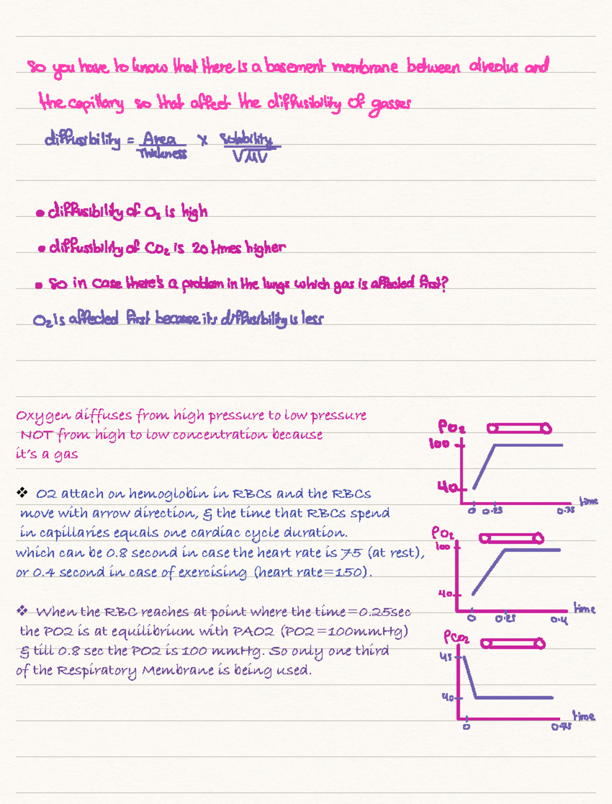 Respiratory System - Oxygen diffuses from high pressure to low pressure ...