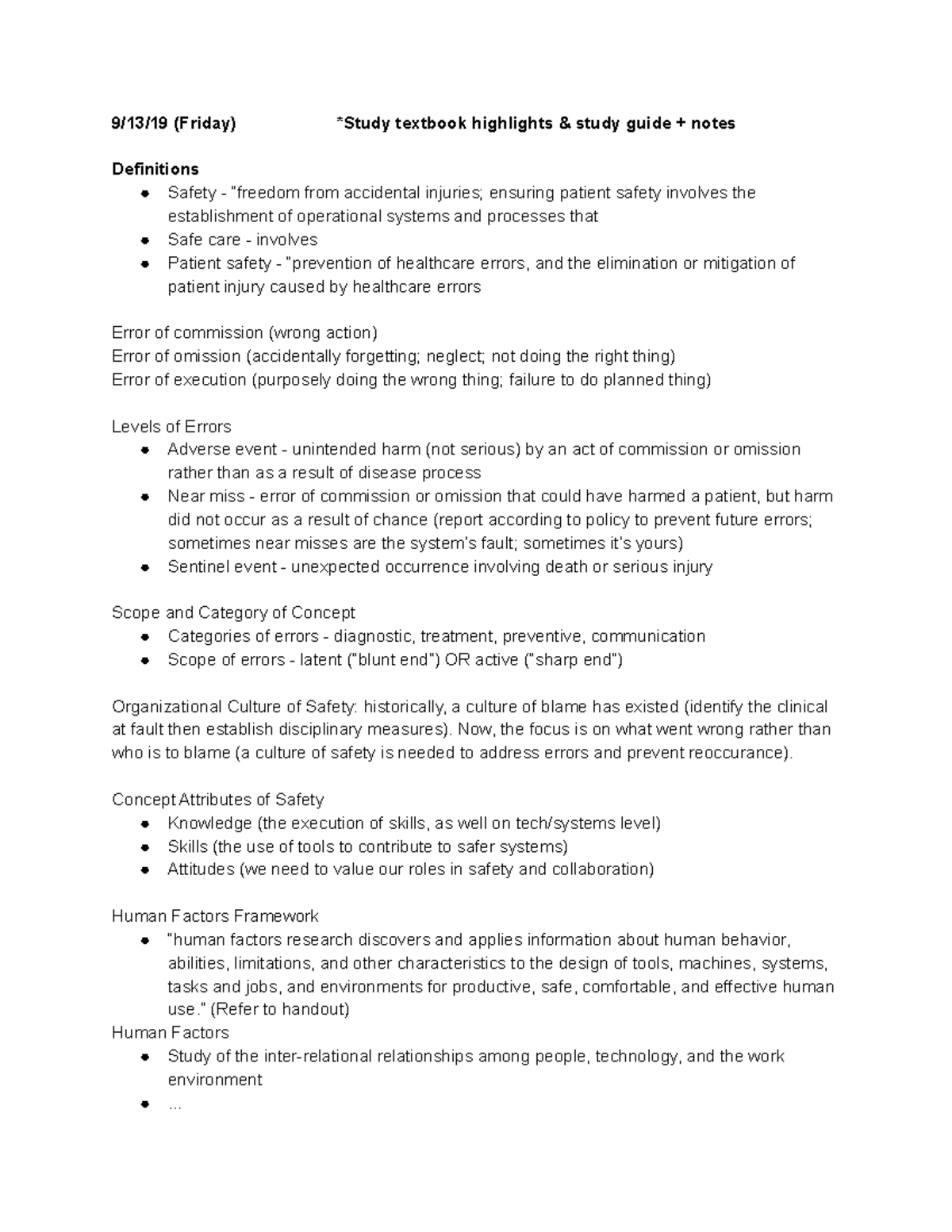 NUR352 Exam 2 Class Notes - *9/13/19 (Friday) Study textbook highlights ...