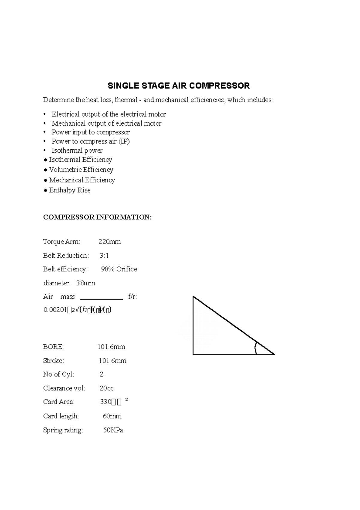 Single Stage AIR Compressor - SINGLE STAGE AIR COMPRESSOR Determine the ...