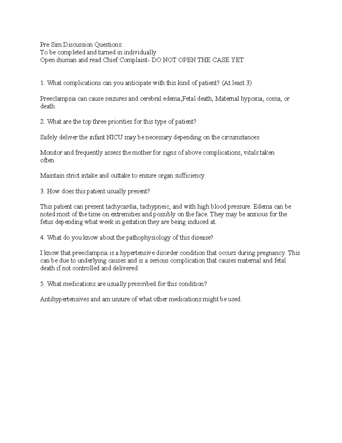 Pre Sim Alexis Arnold - Pre Sim Discussion Questions: To be completed ...