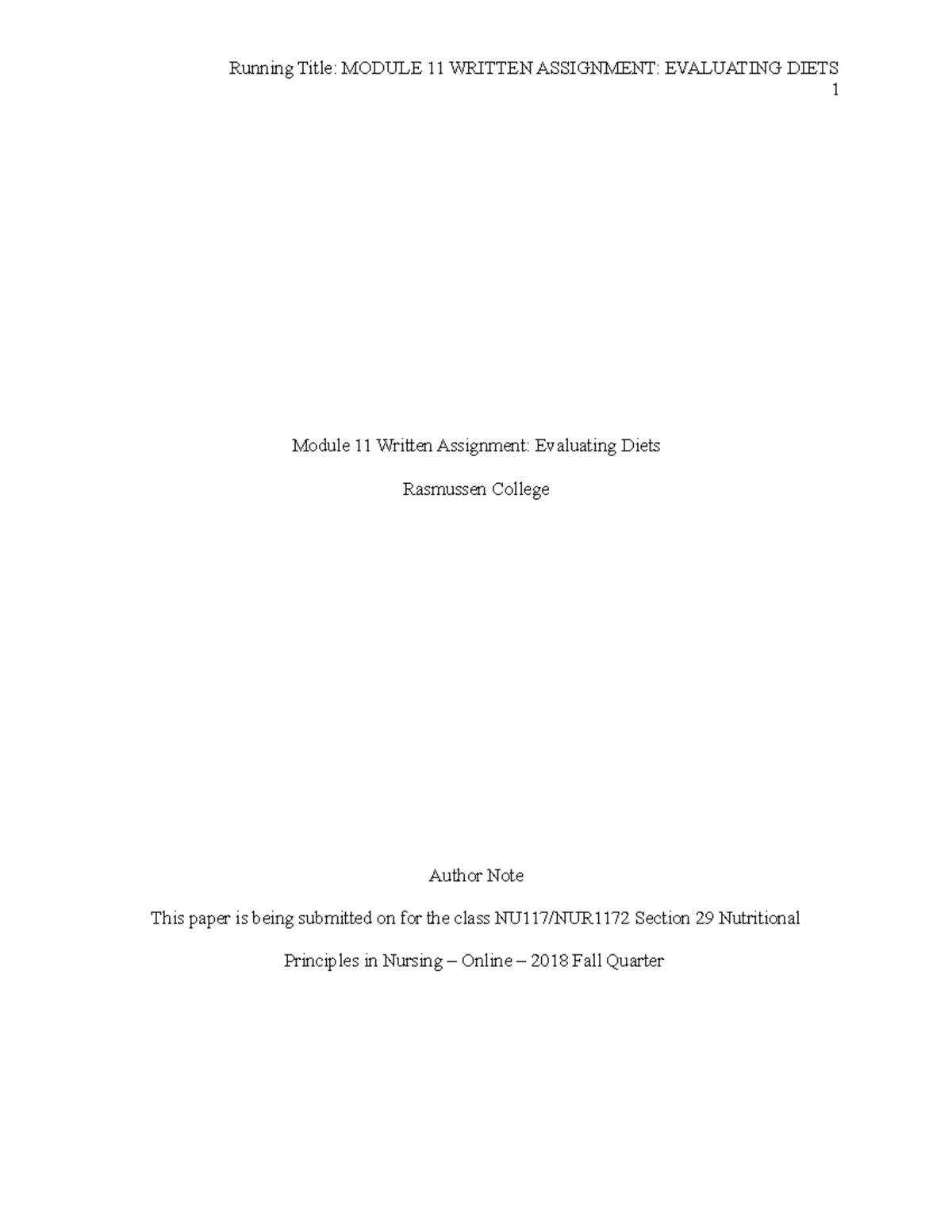 Module 11Written Assignment-Evaluating Diets - 1 Module 11 Written ...