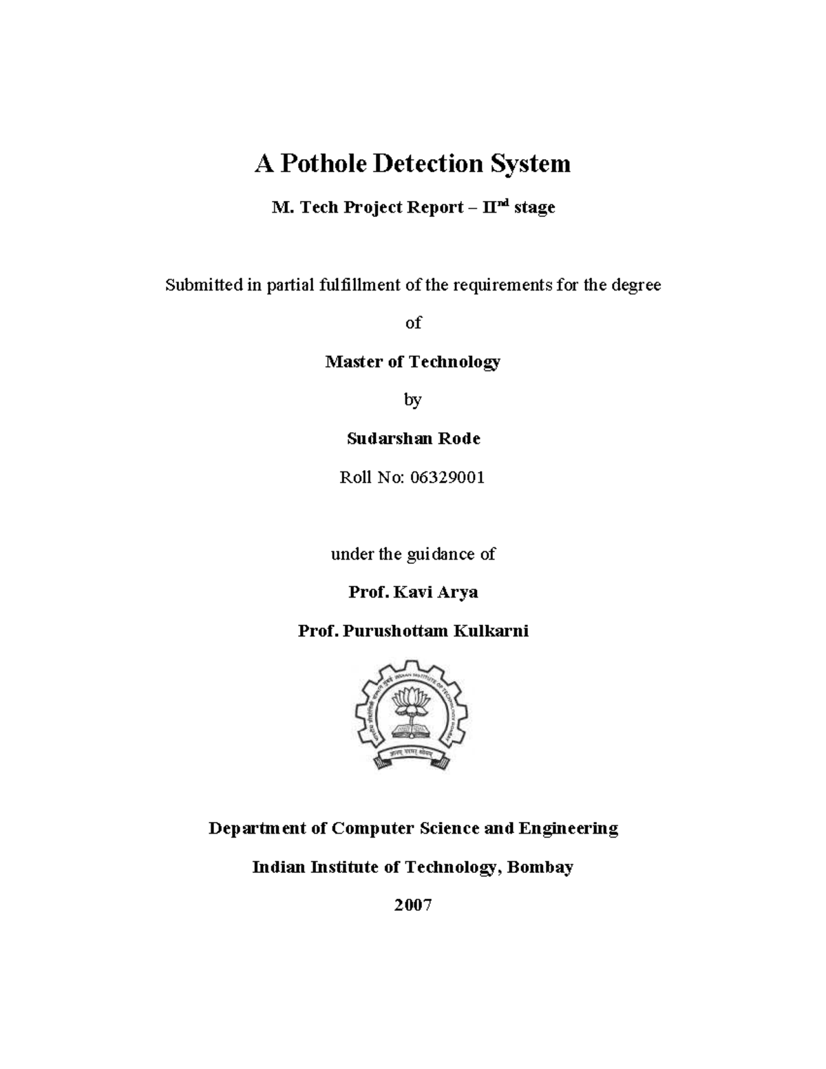 A Pothole Detection System M Tech Projec - A Pothole Detection System M ...