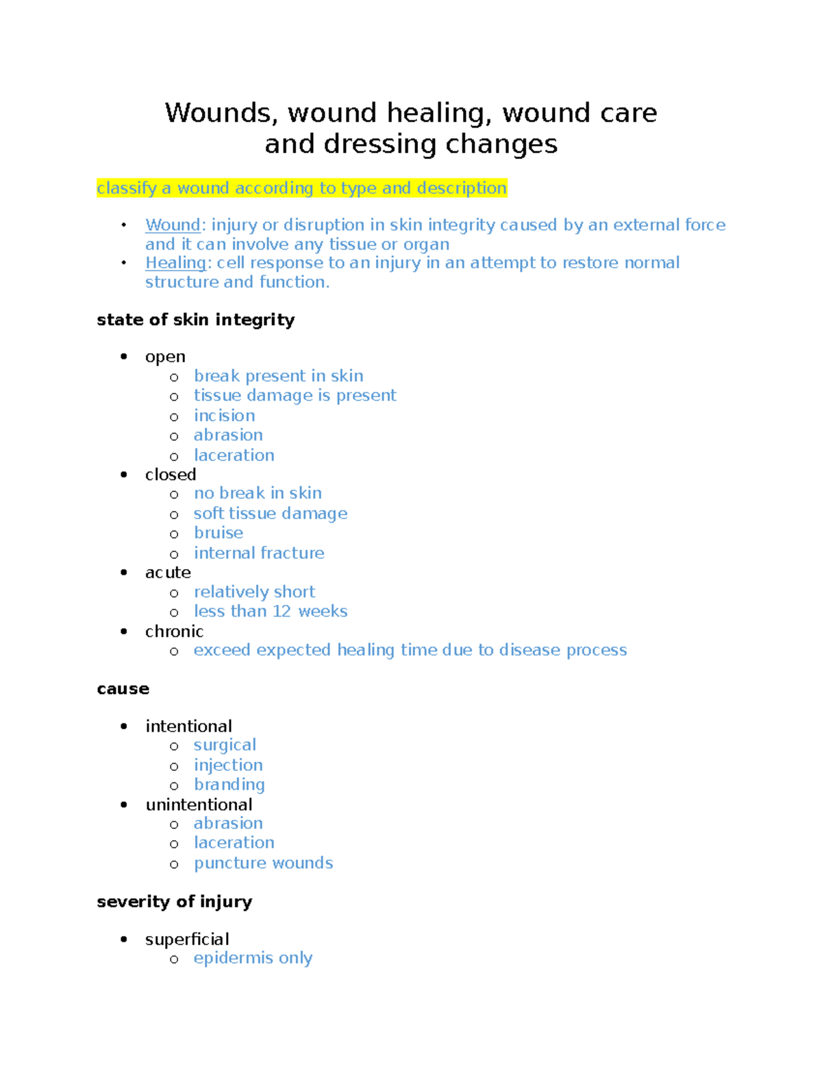 Wounds - Lecture notes week 12 - LPN1 - Chatt State - Studocu