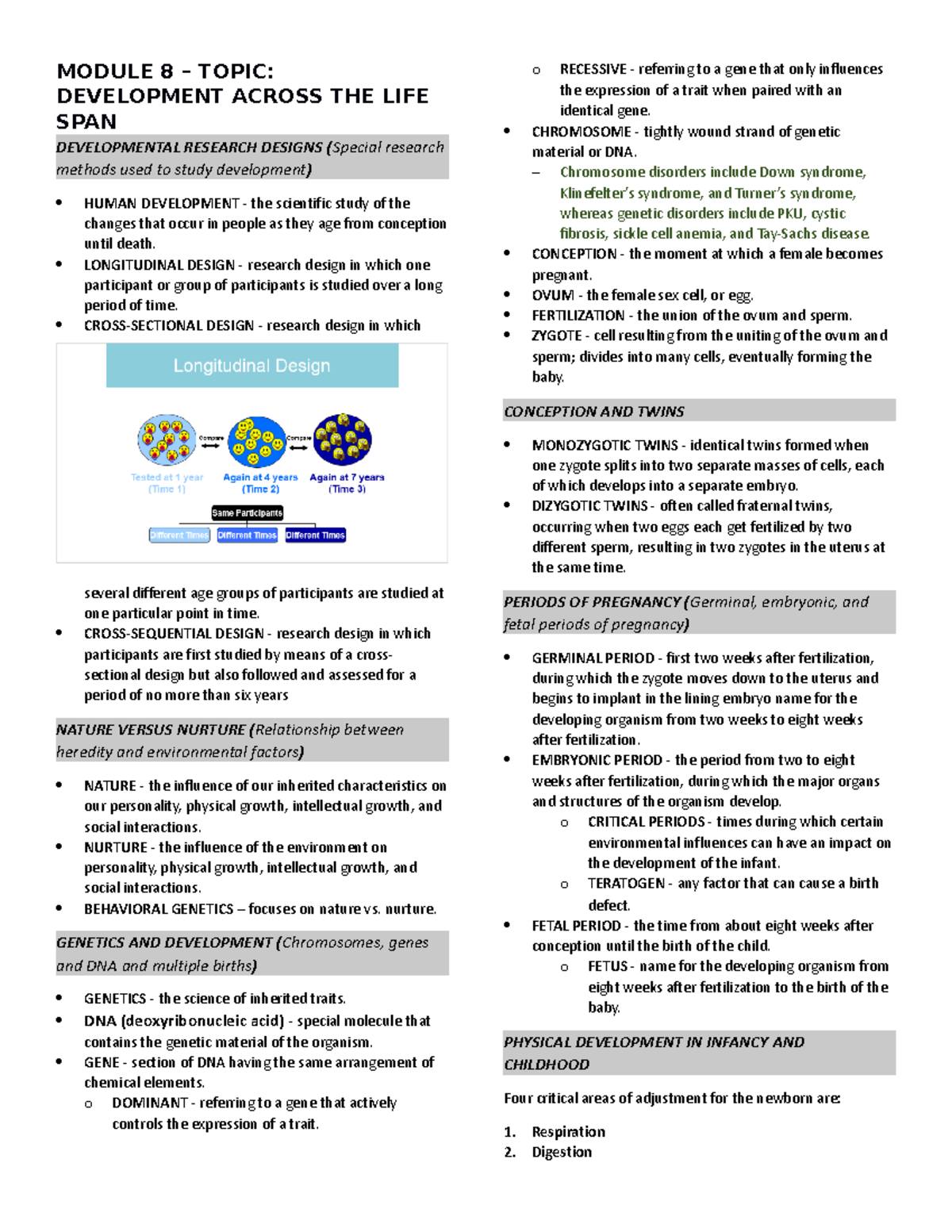 Psych Reviewer 8 - TOPIC: DEVELOPMENT ACROSS THE LIFE SPAN - MODULE 8 ...