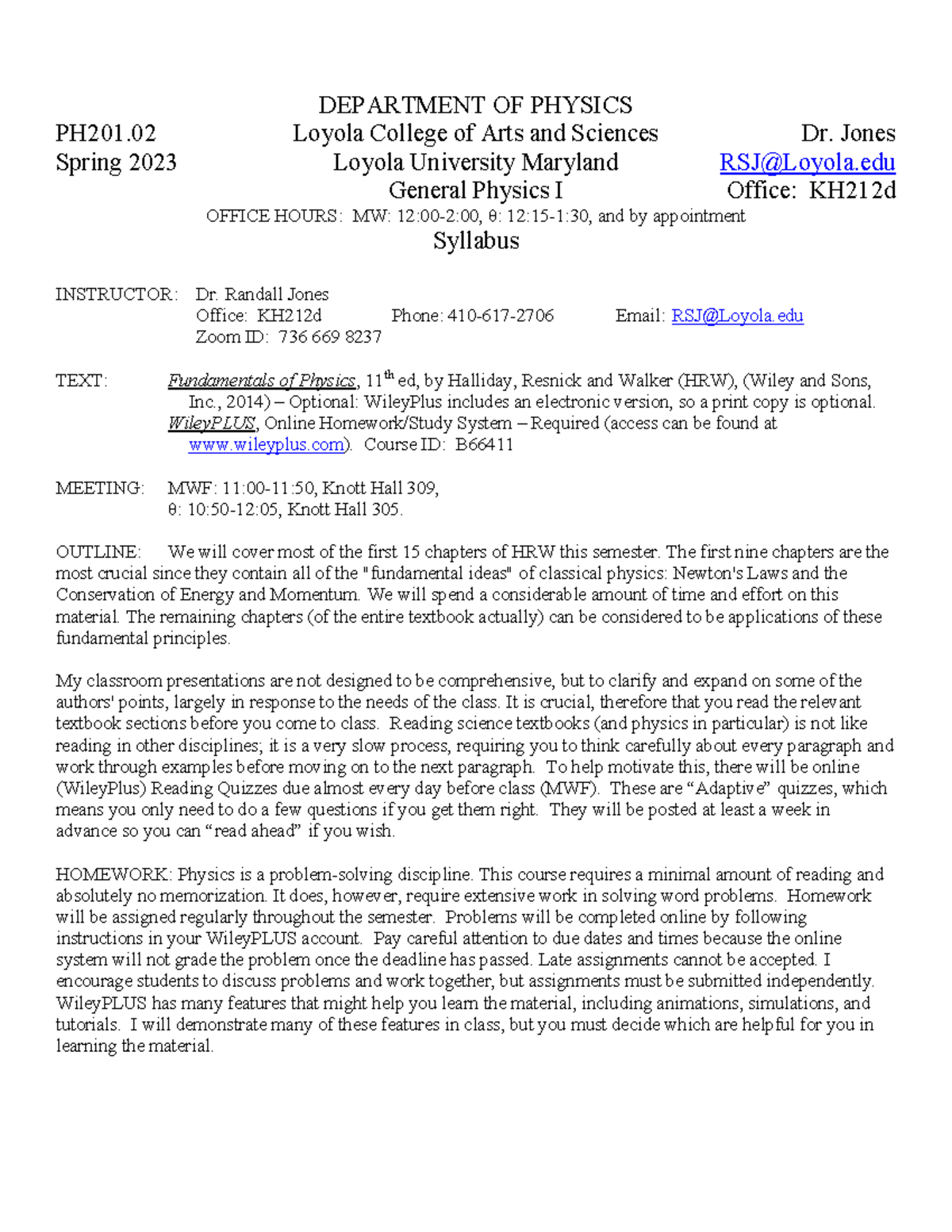 Syllabus PH201 2022-23SP - DEPARTMENT OF PHYSICS PH201 Loyola College ...