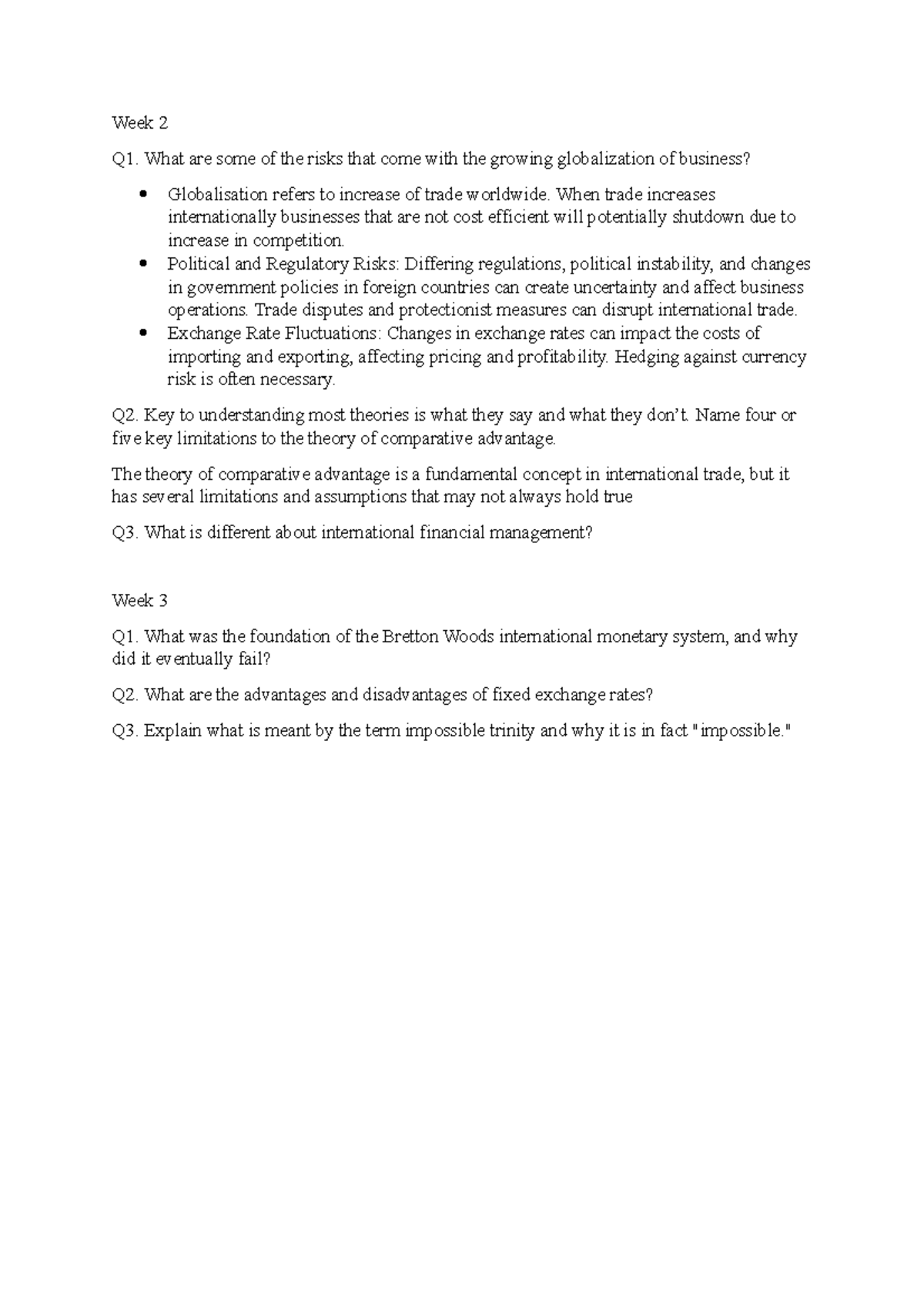 BFC3240 tute solutions - Week 2 Q1. What are some of the risks that ...