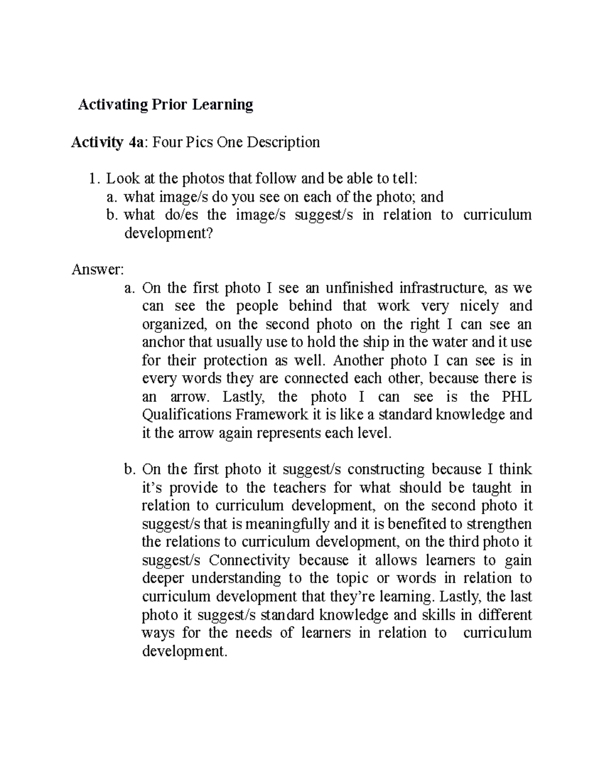 4Pics1Description - Activating Prior Learning Activity 4a : Four Pics ...