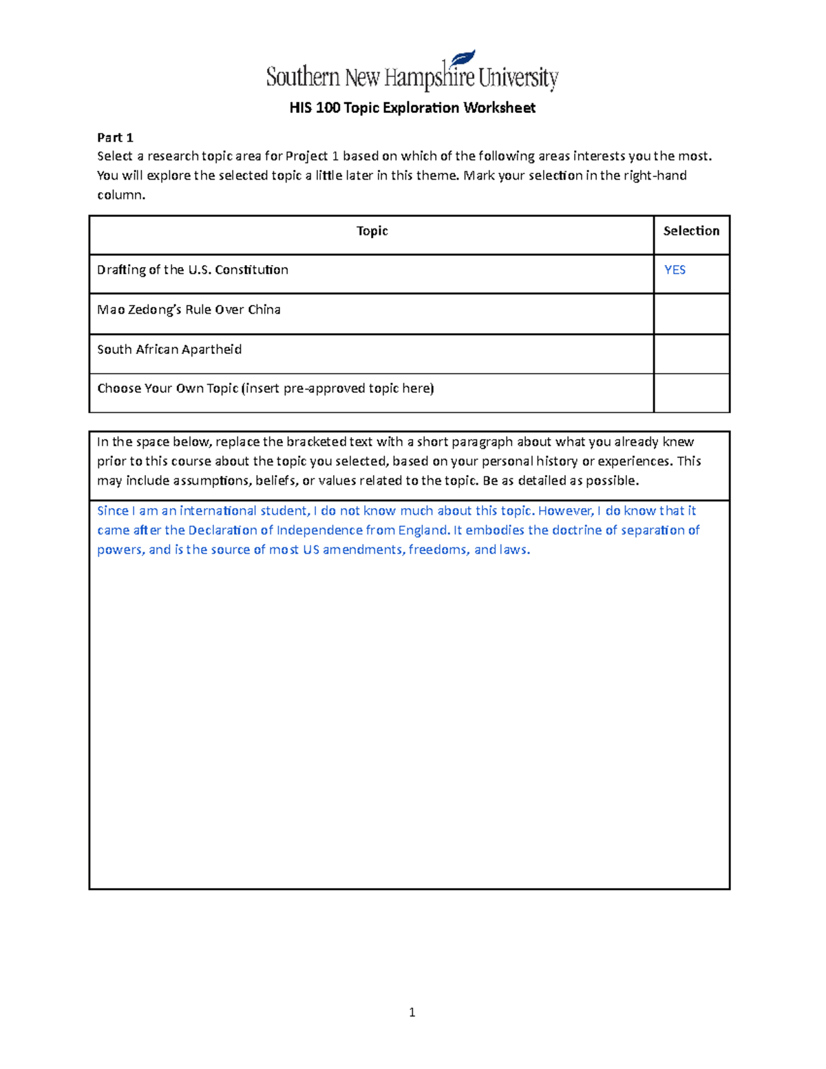 HIS 100 Topic Exploration Worksheet - HIS 100 Topic Exploration ...