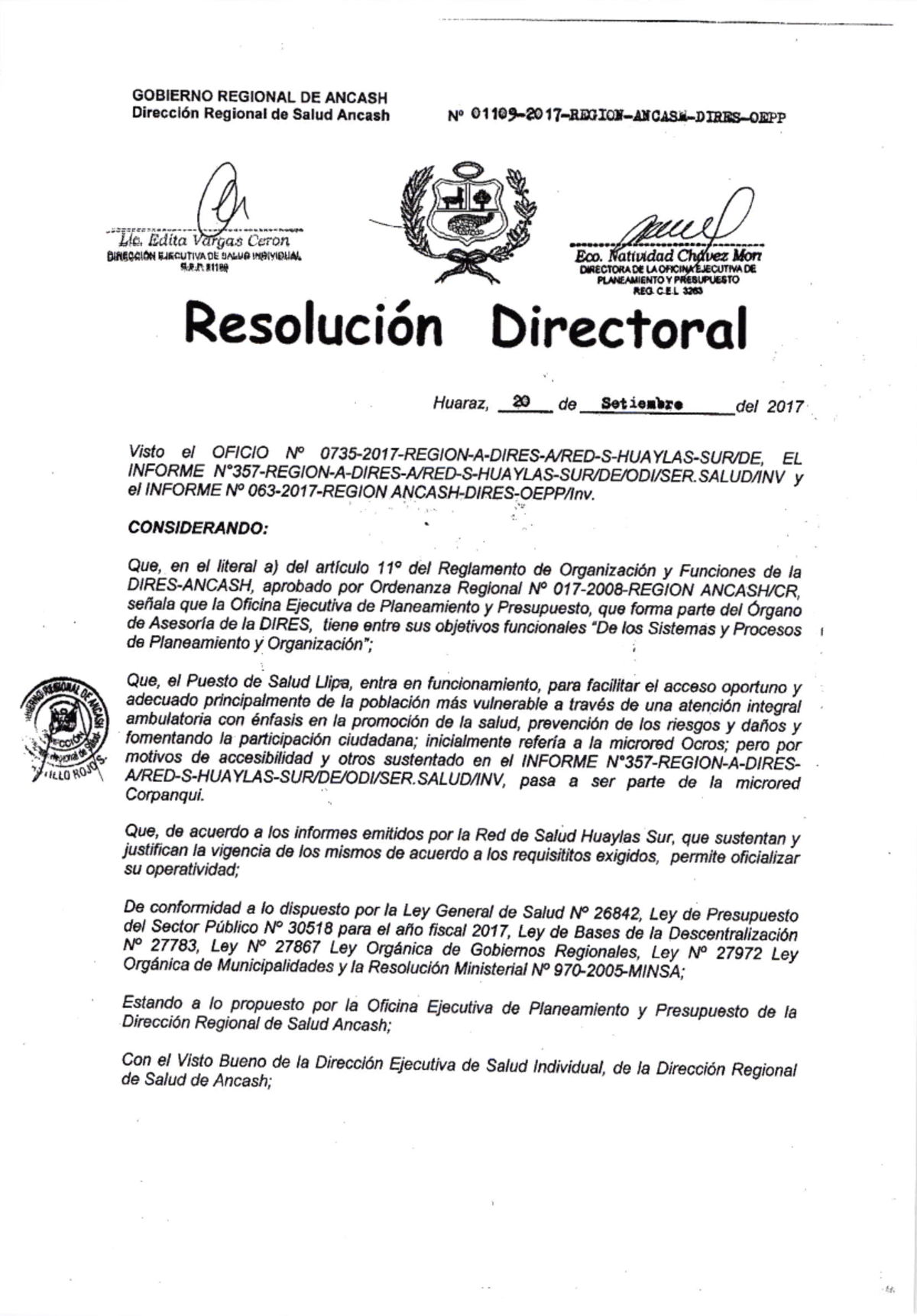 RM Creacion Llipa - ADSASD - LIE GOBIERNO REGIONAL DE ANCASH Di¡ecclón Regional de Satud Anca3h ...