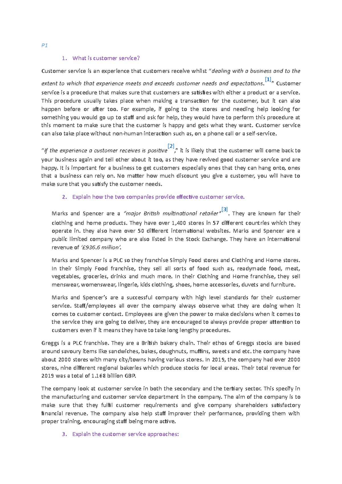 Revision notes for business unit 14 - P What is customer service ...