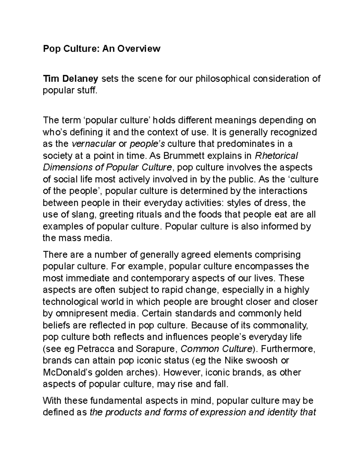 Popular Culture an Overview - Copy - Pop Culture: An Overview Tim ...