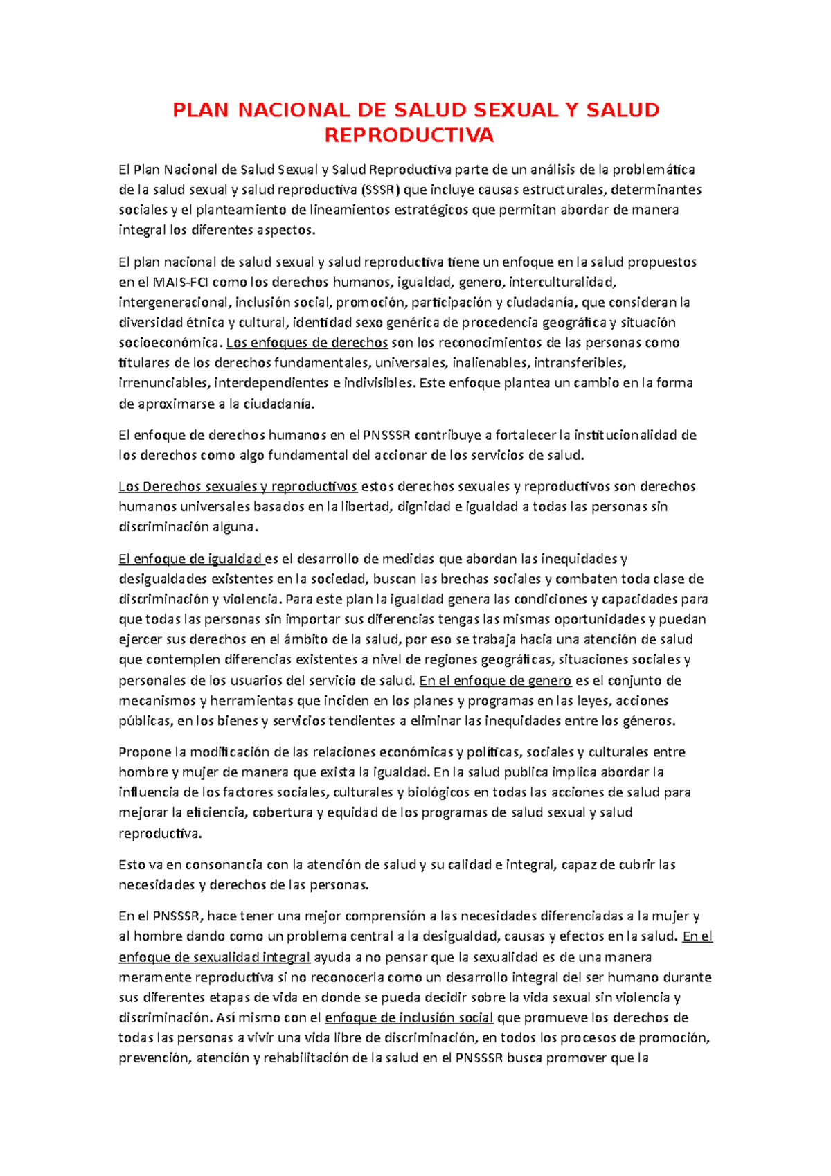 Plan Nacional De Salud Sexual Y Salud Reproductiva Plan Nacional De