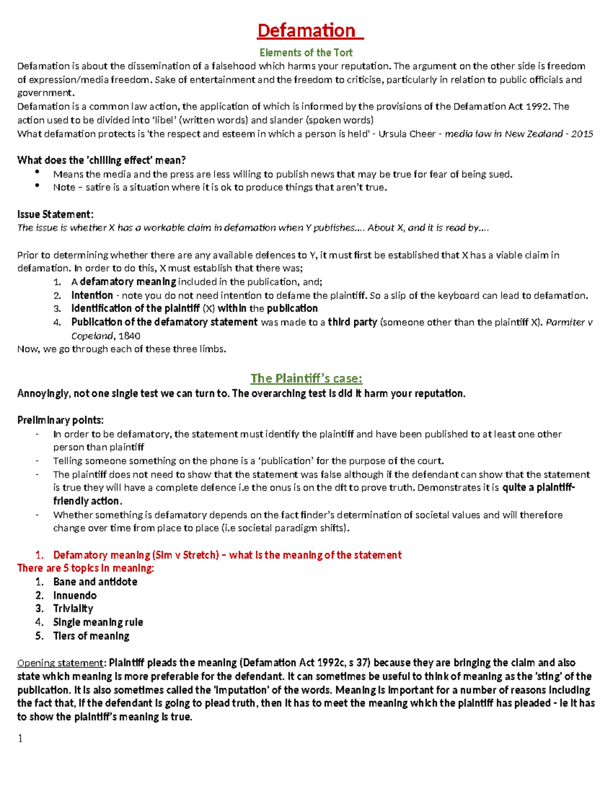Torts cheat sheet for final exam privacy and defamation 212 2023 ...