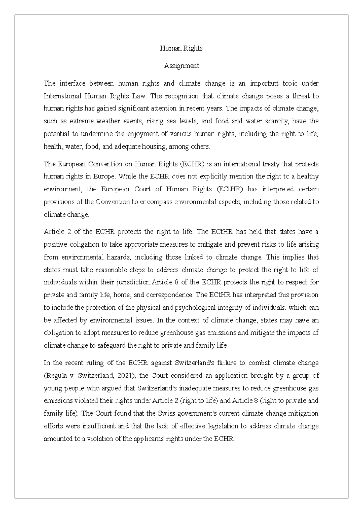 Human Rights A-3 - class assignment - Human Rights Assignment The ...